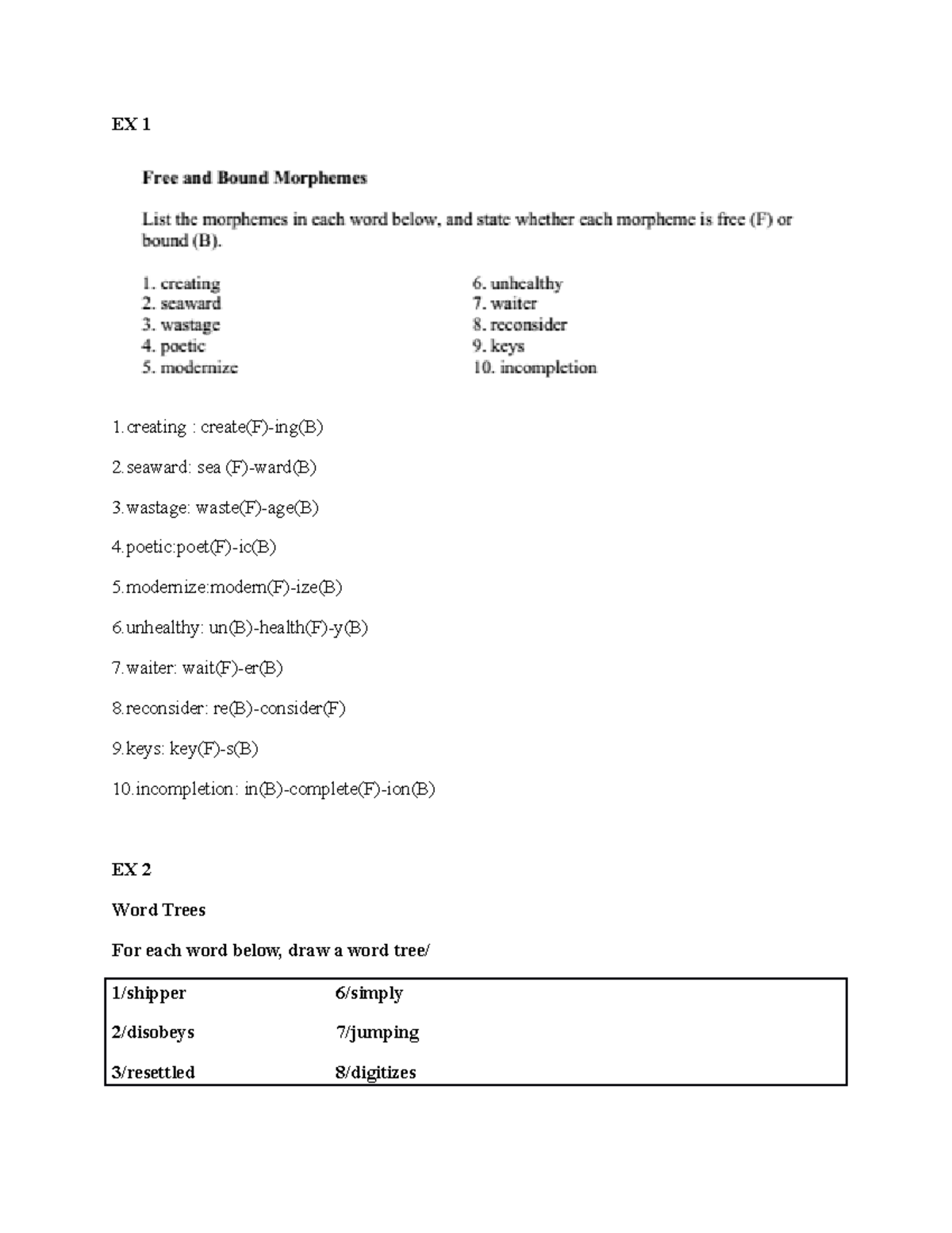 Assignment 2 - NPNC - EX 1 1 : create(F)-ing(B) 2: sea (F)-ward(B) 3 ...