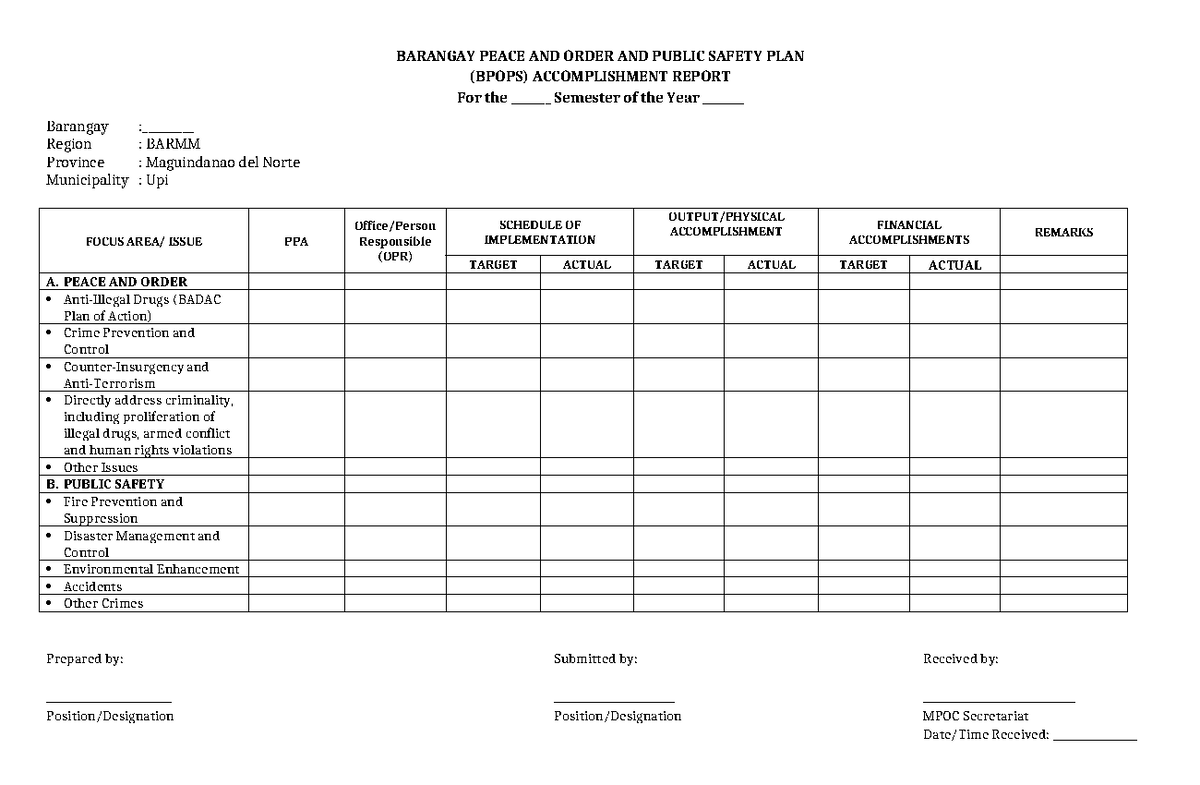 BPOC Accomplishment Report 1 - BARANGAY PEACE AND ORDER AND PUBLIC ...