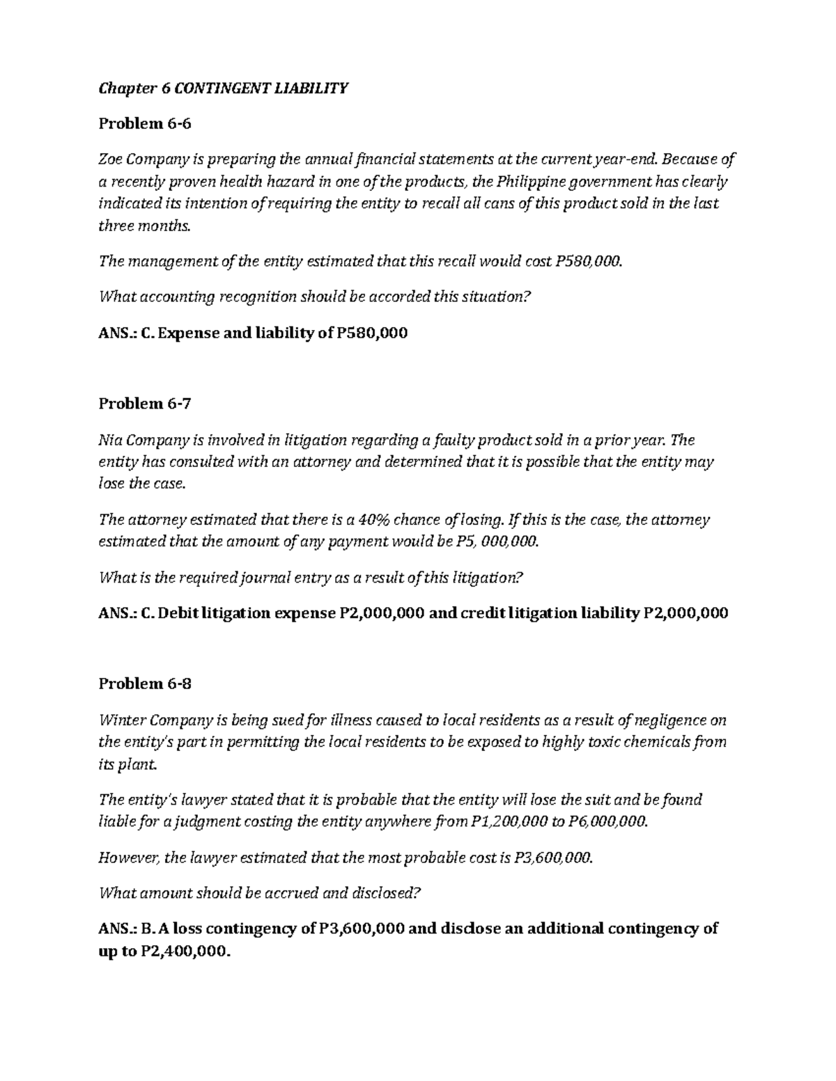 Contingent LIAB Bonds P a y a ble - Chapter 6 CONTINGENT LIABILITY ...