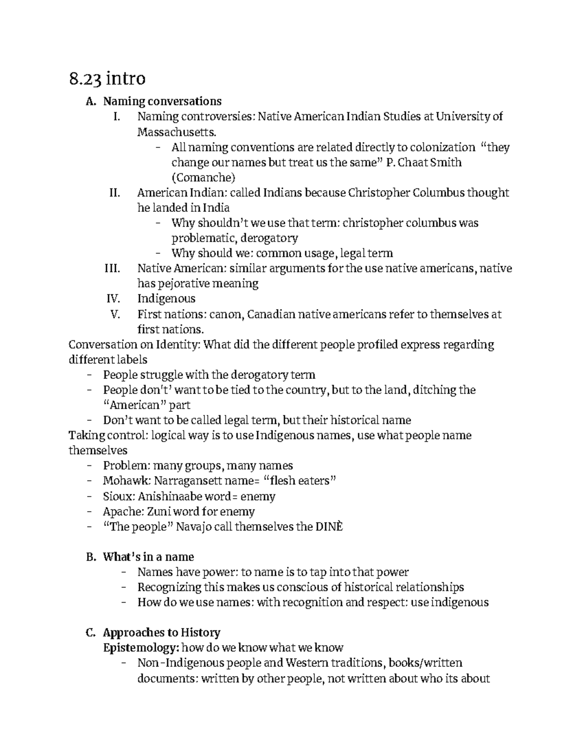 Intro to native american studies - 8 intro A. Naming conversations I ...