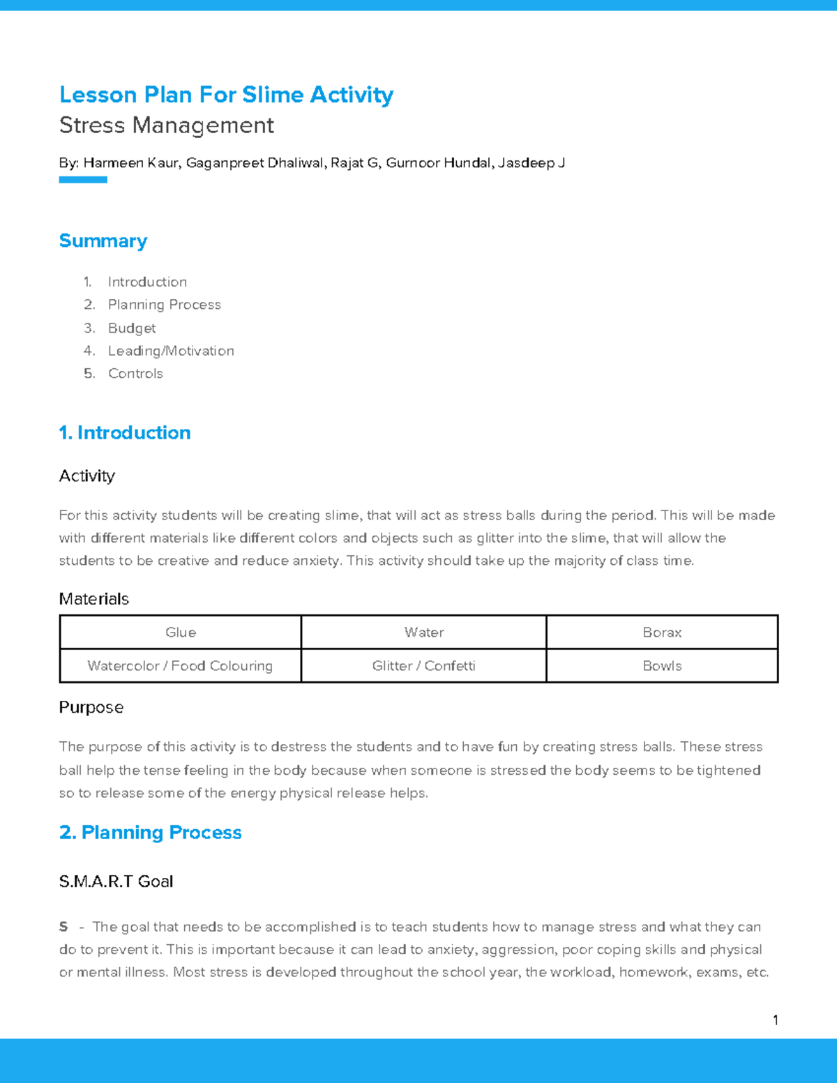 Final Summative Lesson plan - Lesson Plan For Slime Activity Stress ...