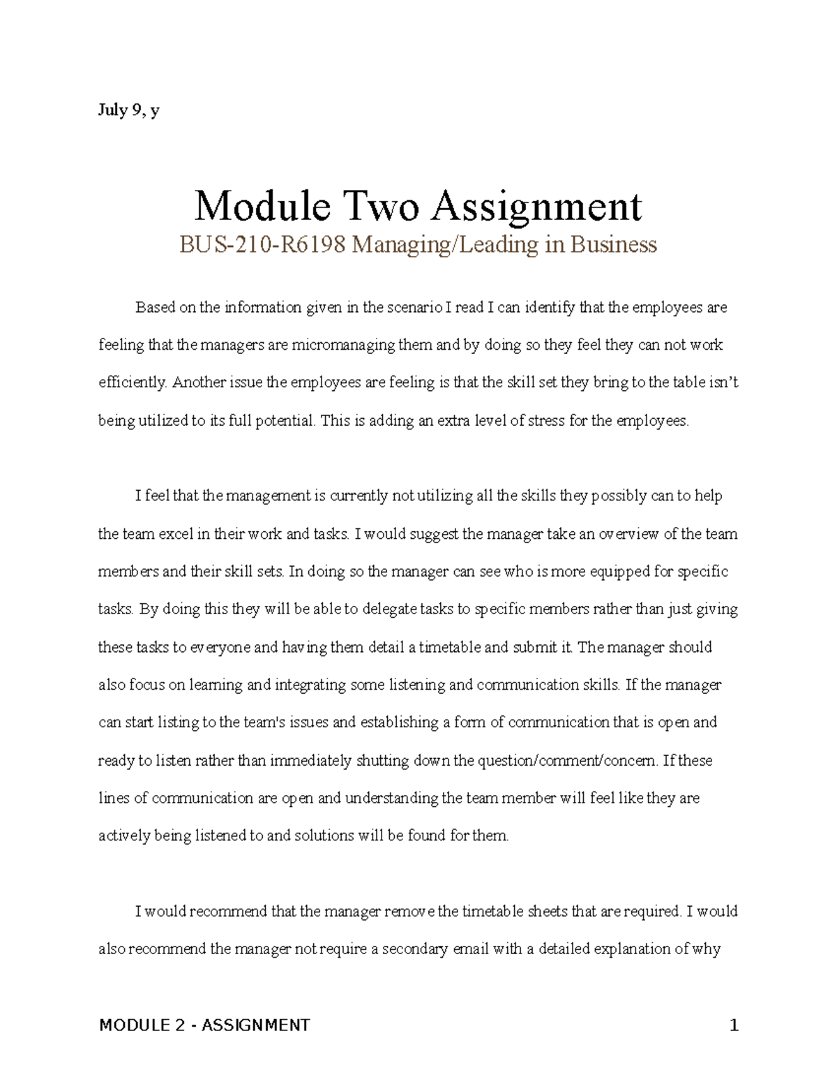 Mod 2- Bus210 - MOD 2 - July 9, y Module Two Assignment BUS-210-R6198 ...