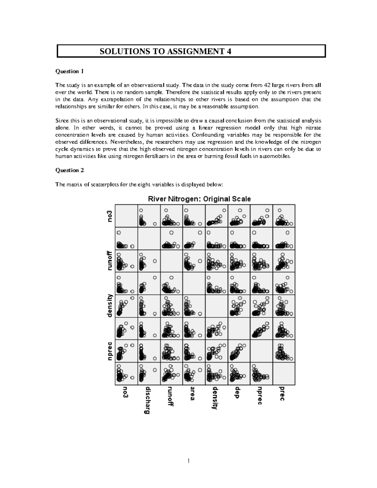 Asg4soln - Stat 337 Lab Assignment Fall 2019 - SOLUTIONS TO ASSIGNMENT 4 Question 1 The study is ...