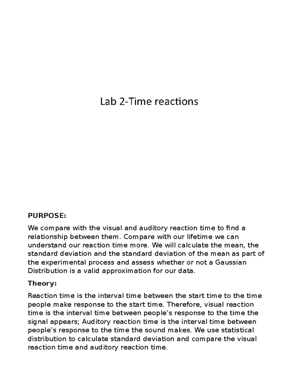 Lab 2 for element phys - Lab 2-Time reactions PURPOSE: We compare with ...