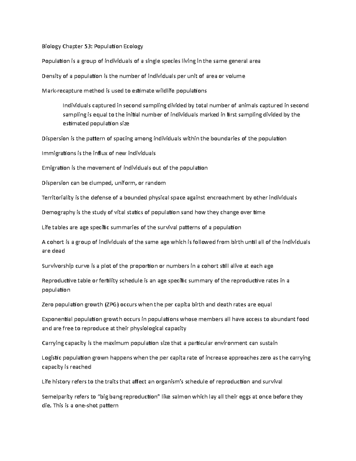 Biology Chapter 53 - This is a one-shot pattern Iteroparity is repeated ...
