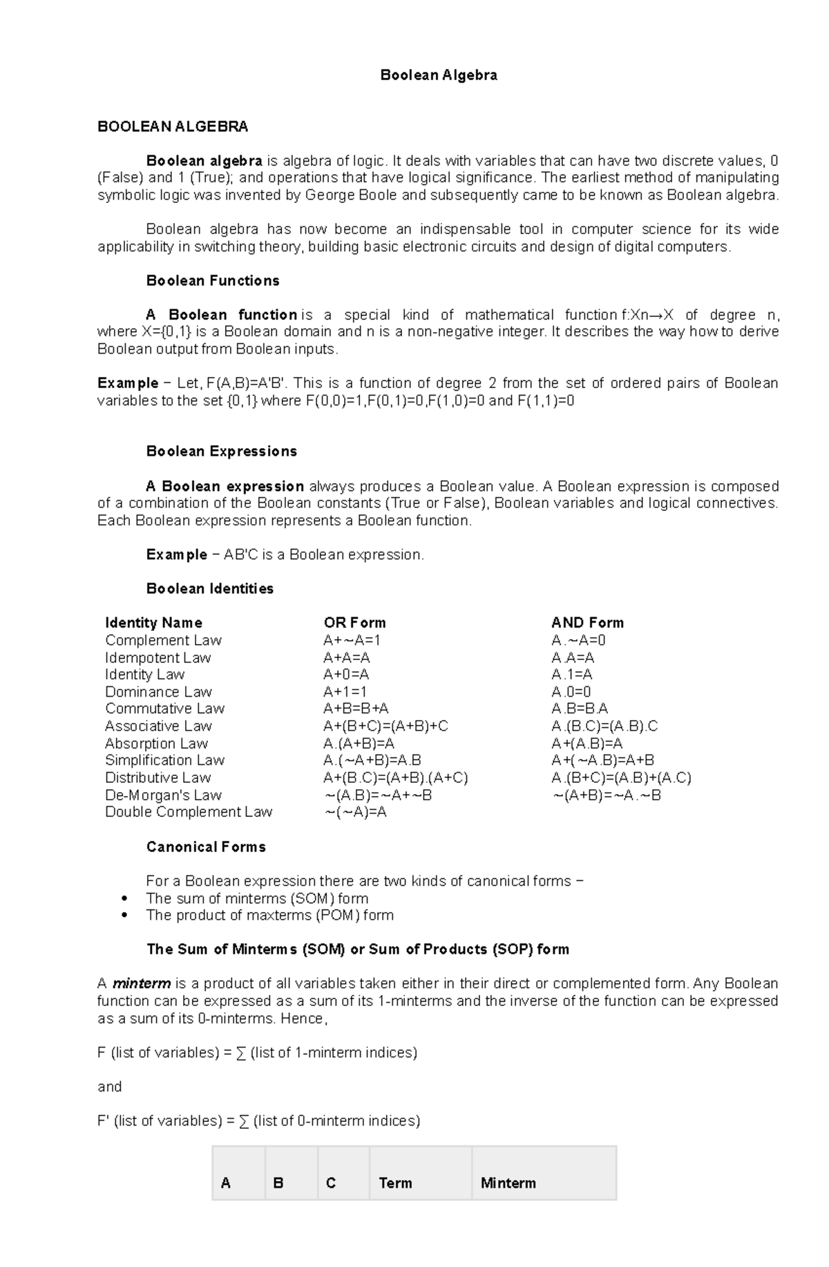 Boolean Algebra - Boolean Algebra BOOLEAN ALGEBRA Boolean algebra is ...