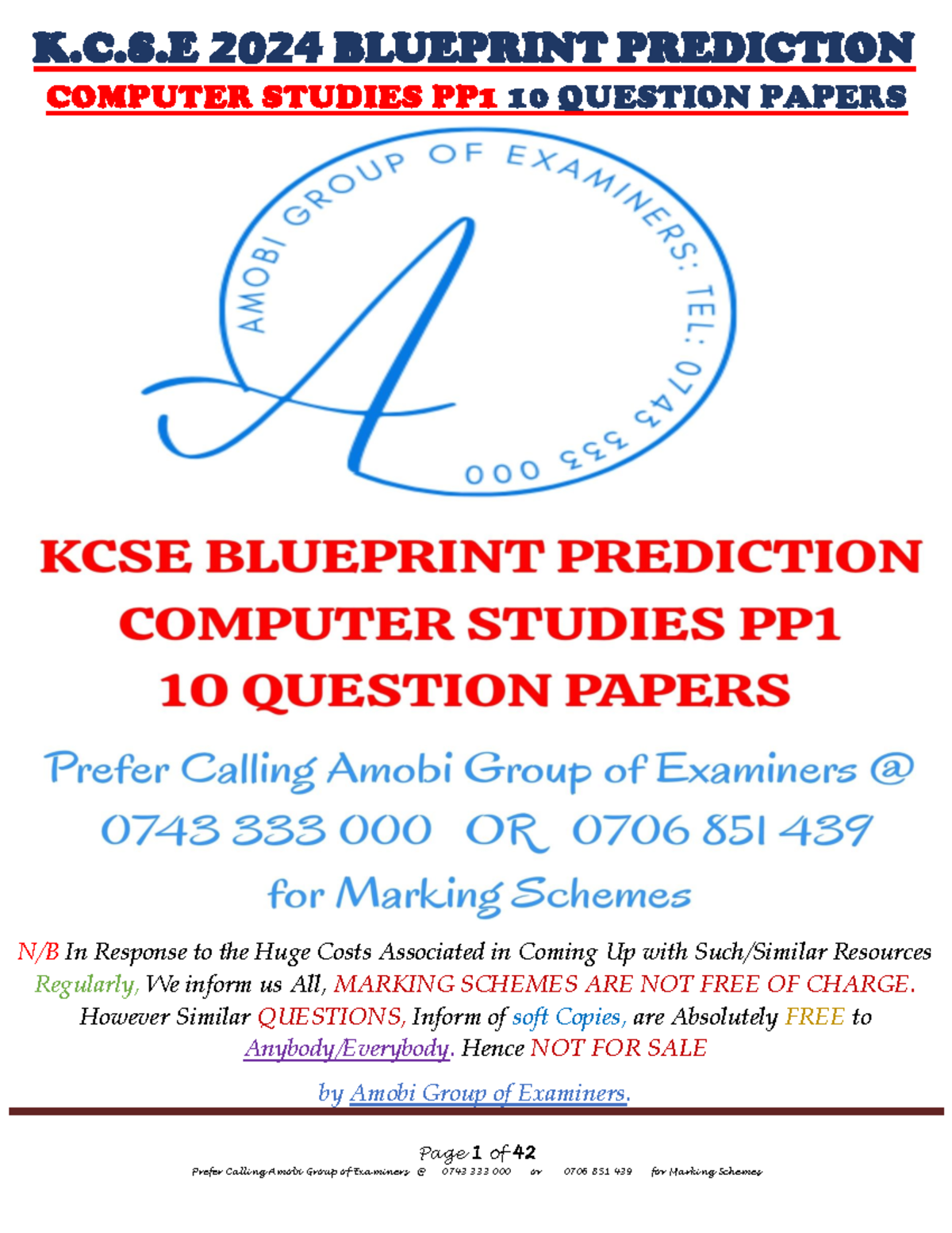 COMP PP1 BP 10 QP KCSE Prediction - Page 1 of 42 K.C.S 2024 BLUEPRINT PREDICTION COMPUTER ...