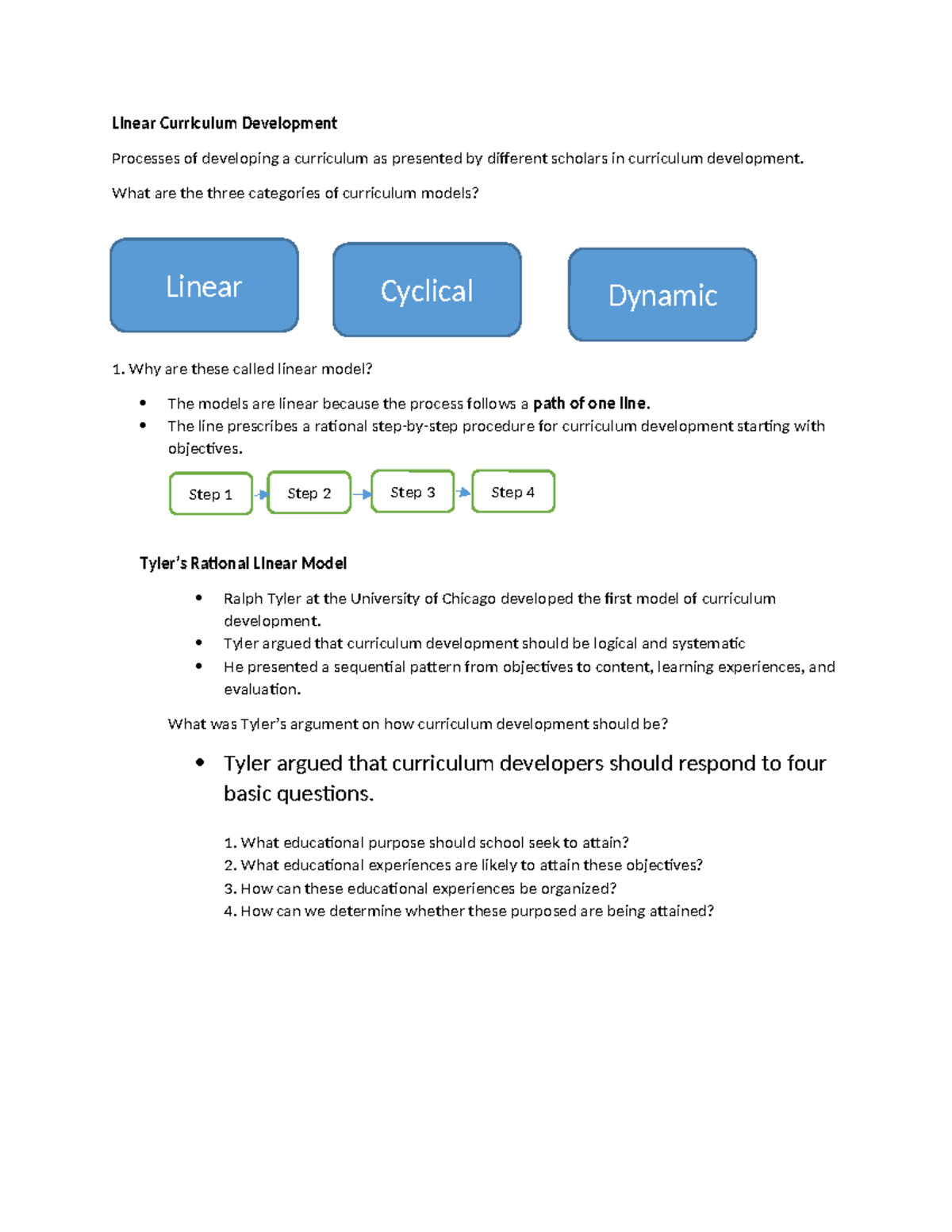 Linear Curriculum Development Models Handout - Linear Curriculum Development Processes of ...