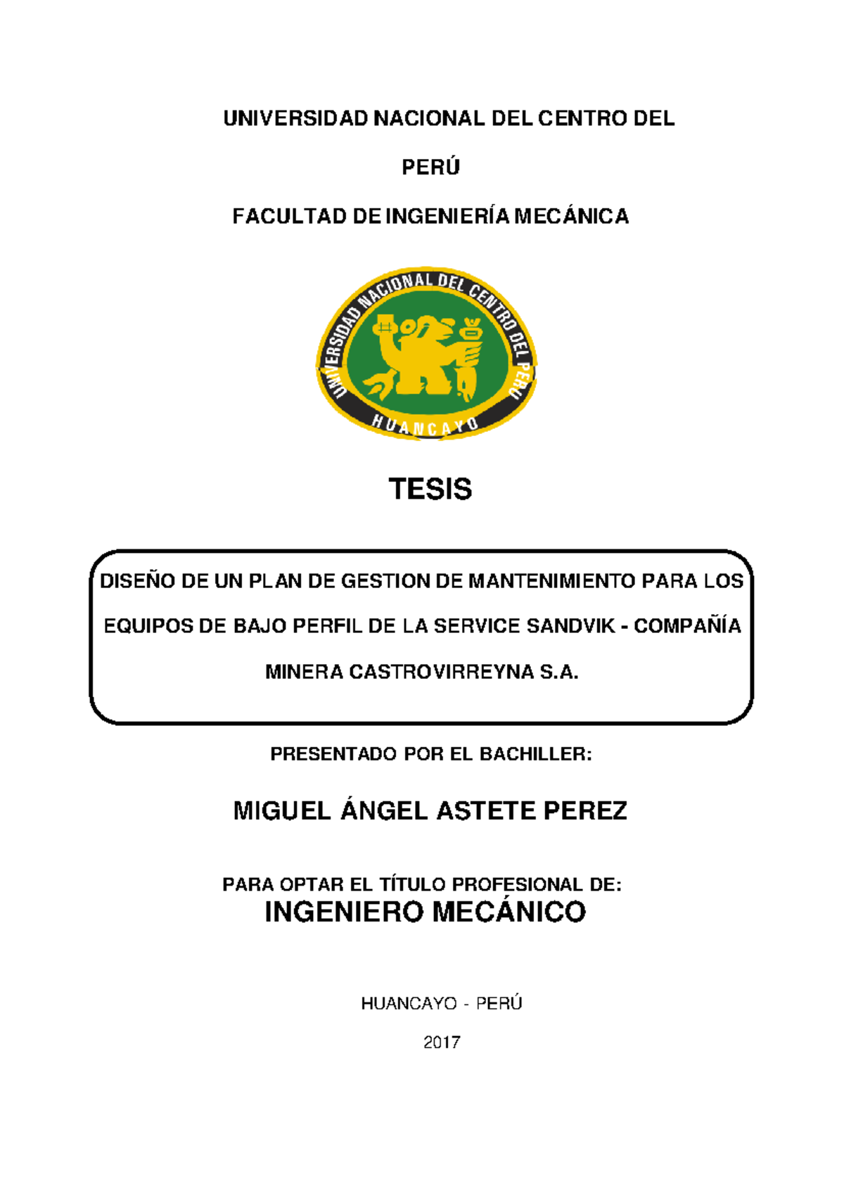 Sandvik_pala sda - UNIVERSIDAD NACIONAL DEL CENTRO DEL PERÚ FACULTAD DE ...