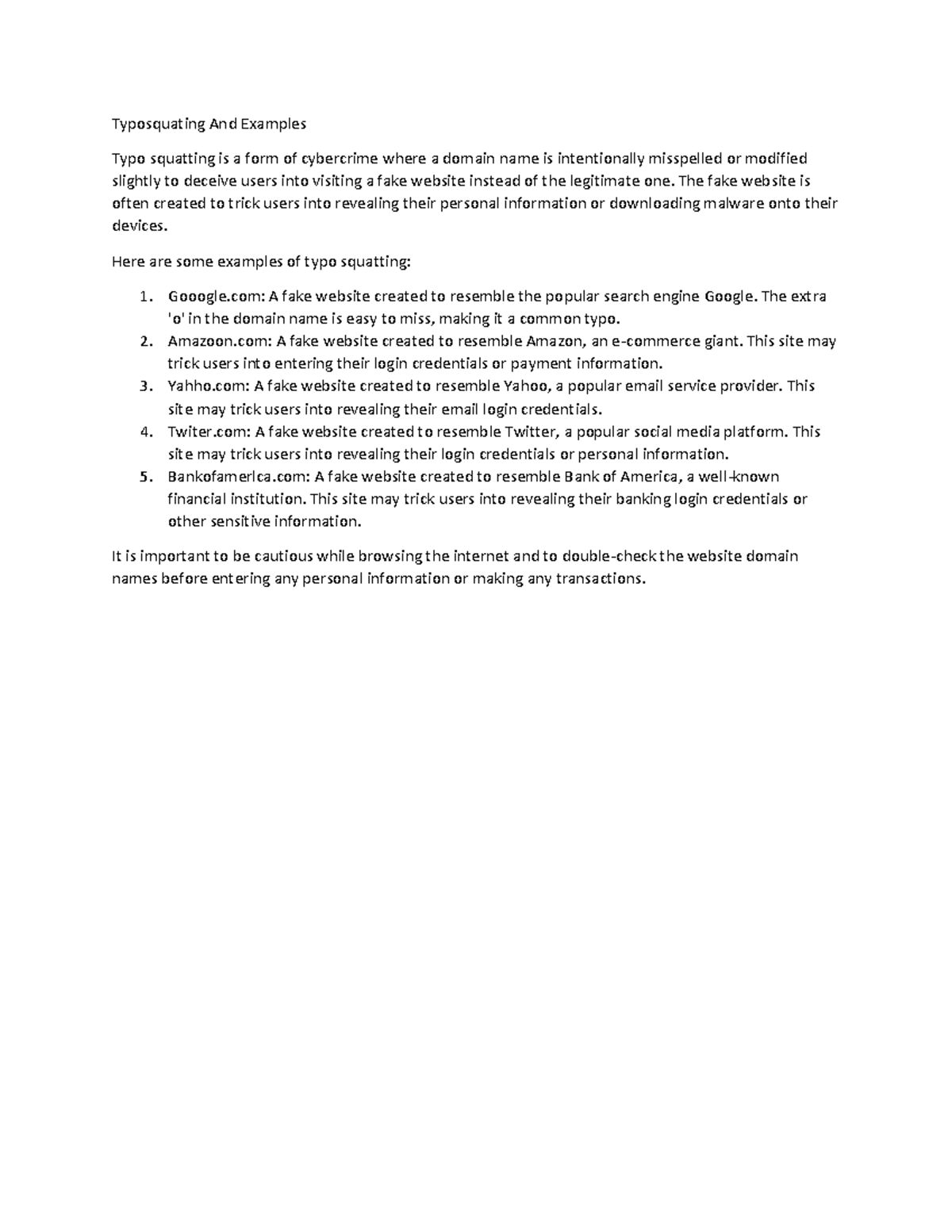 Document 27 (54) - Bob - Typosquating And Examples Typo squatting is a ...