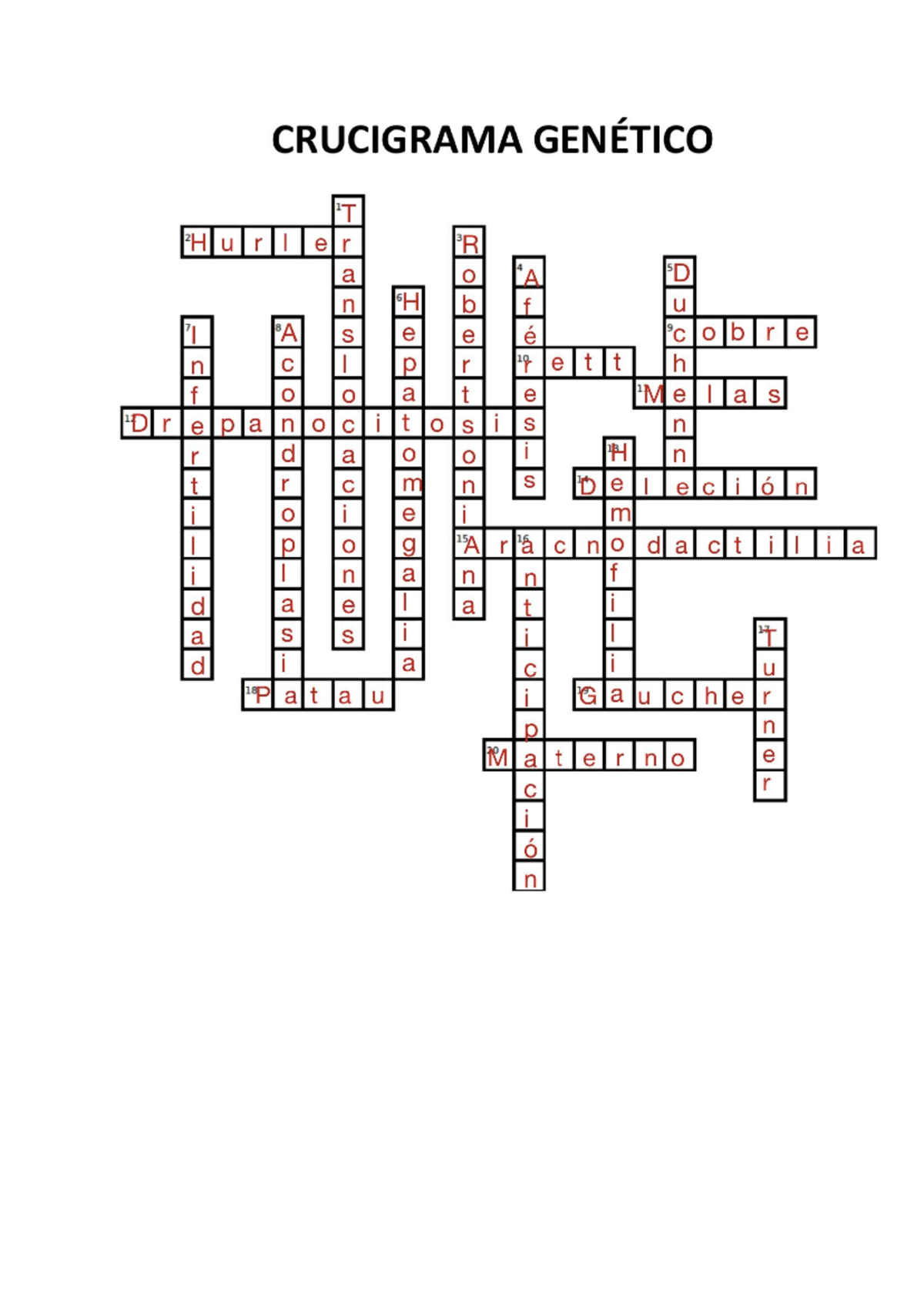 Crucigrama Genética - Genetica - Studocu