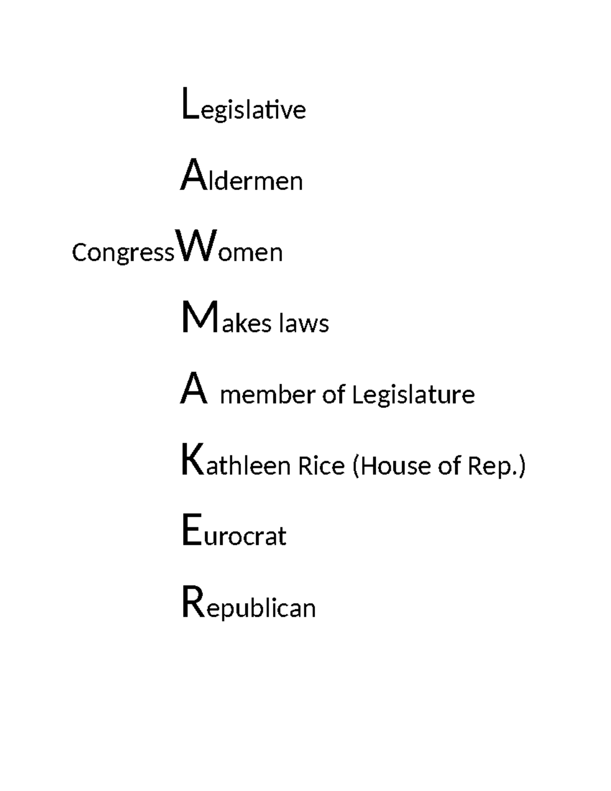 Acrostic poems - idk gimme answers - Legislative Aldermen CongressWomen ...