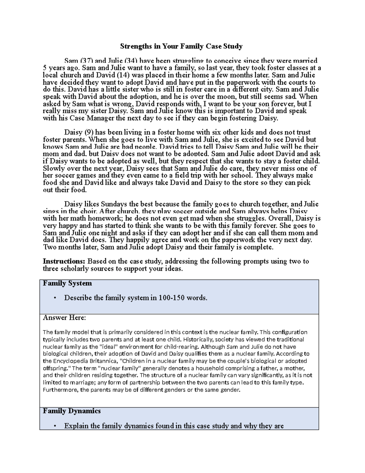 Strengths in Your Family Case Study - Sam and Julie want to have a ...