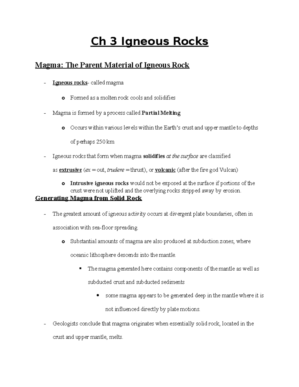Igneous Rocks Lecture Notes - Ch 3 Igneous Rocks Magma: The Parent ...
