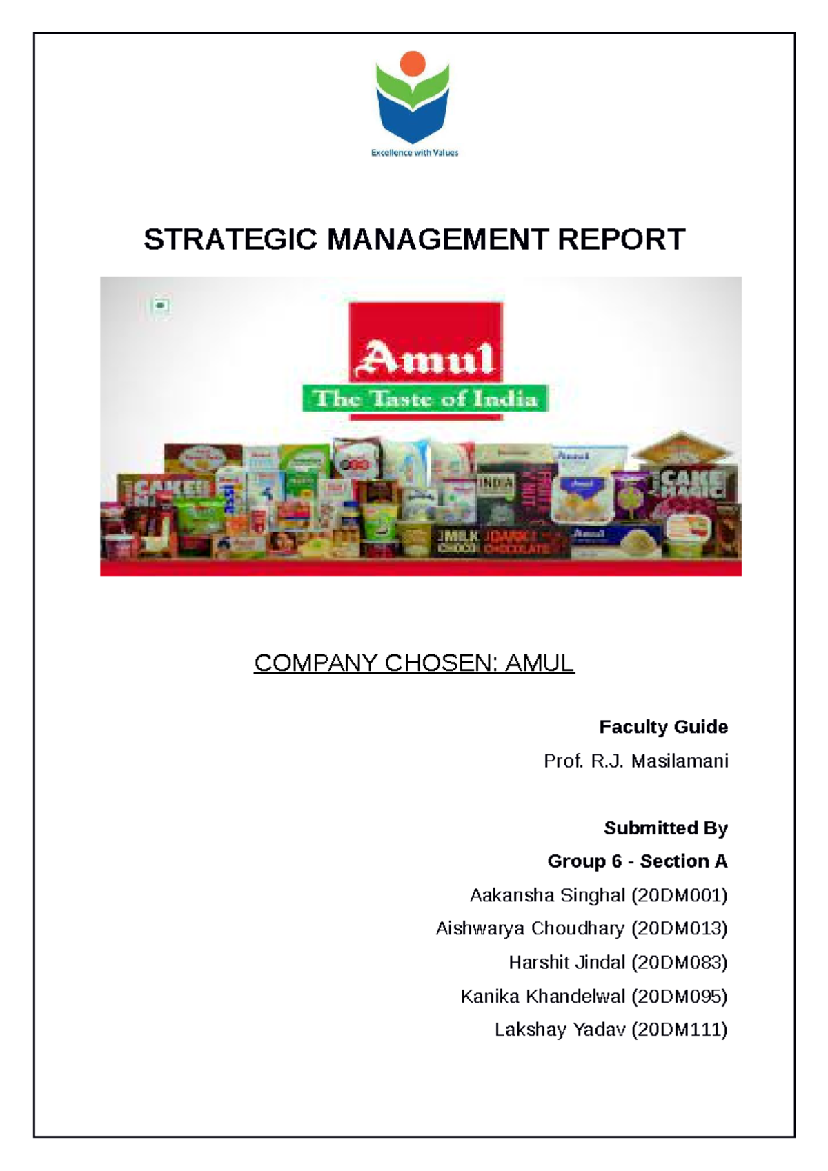 Group 6 Strategic Management Project Amul - STRATEGIC MANAGEMENT REPORT ...