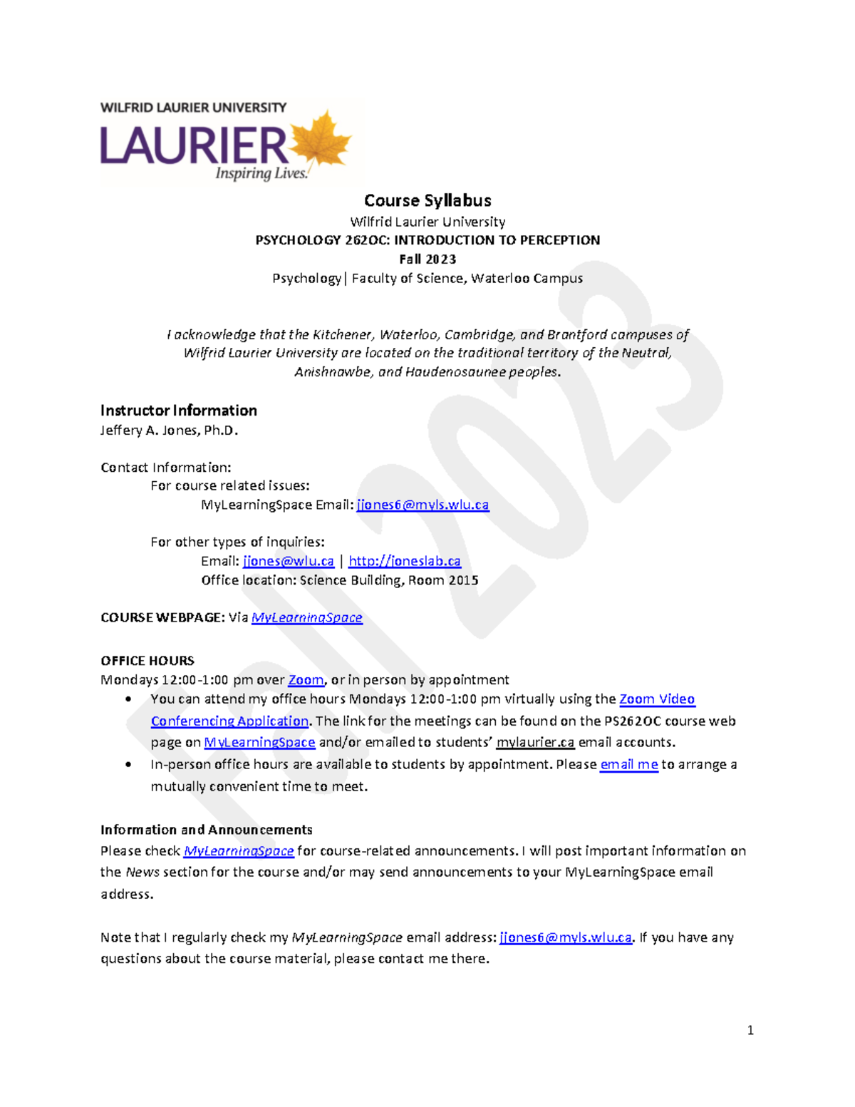 PS262 OC Syllabus AODA Compliant Syllabus Fall 2023 - Course Syllabus ...