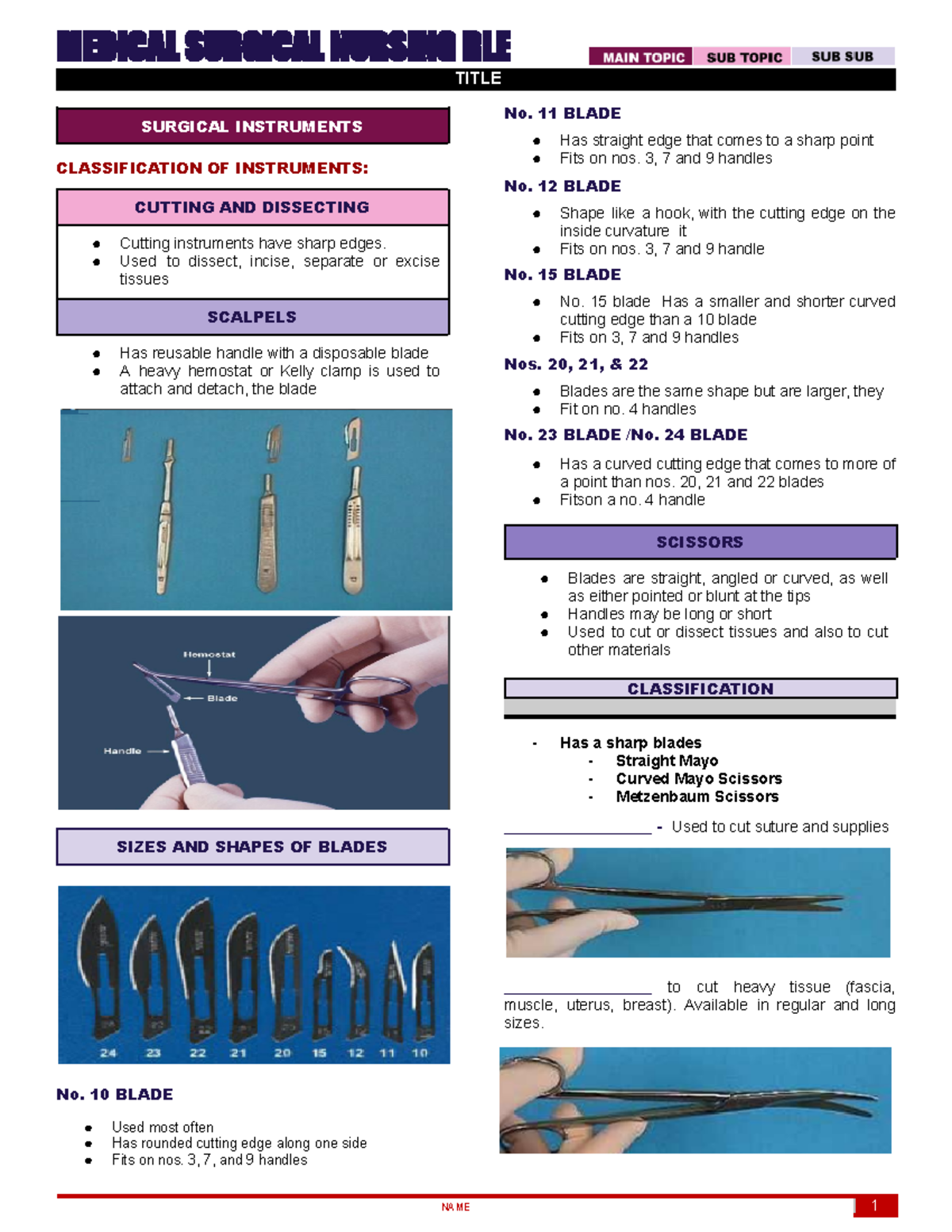 Assessment Surgical Tools - MEDICAL SURGICAL NURSING RLE TITLE ...