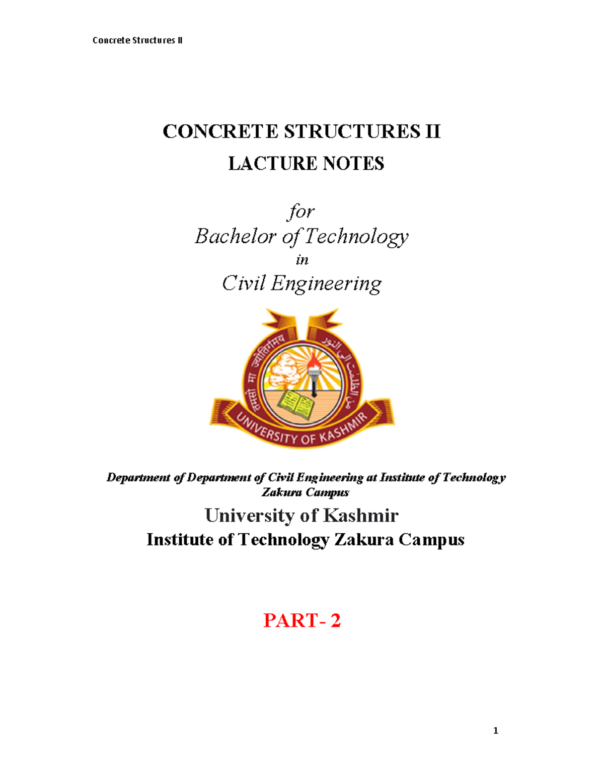Concrete Structures II PART 2 - CONCRETE STRUCTURES II LACTURE NOTES ...