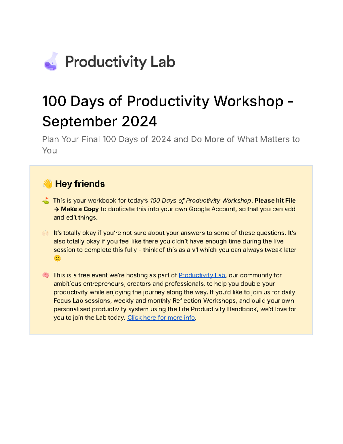Productivity Lab- Alignment Workshop - September 2024 -Public - 100 ...