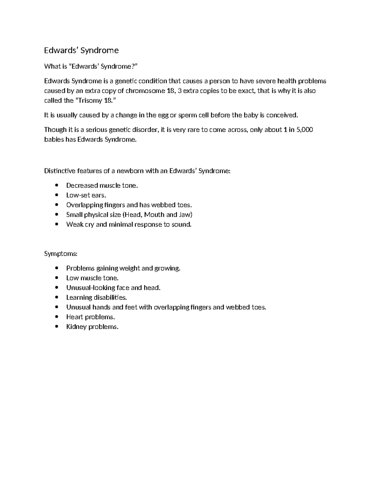 Syndromes (Edwards' and Triple X) - Edwards’ Syndrome What is “Edwards ...