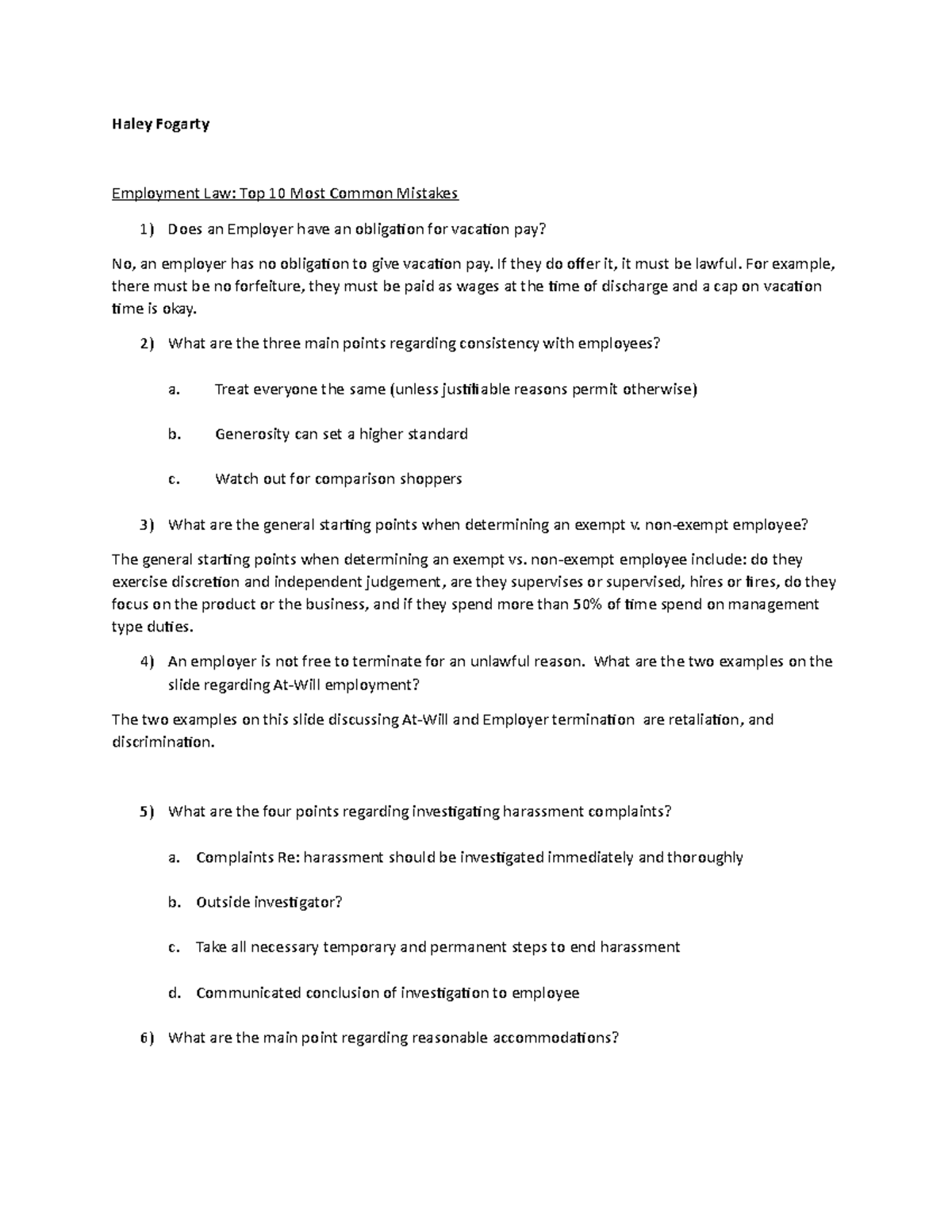 Employement Law Assignment - Haley Fogarty Employment Law: Top 10 Most ...