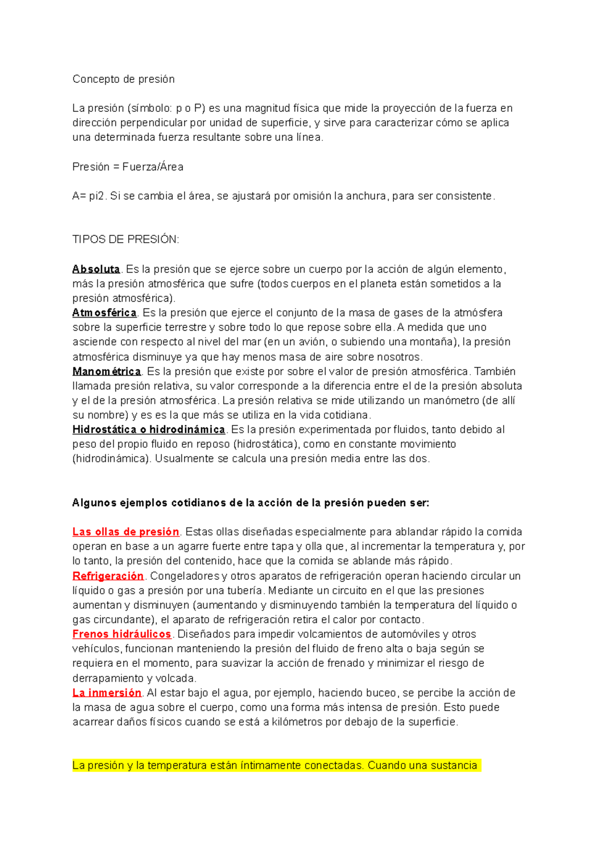 Física - Ayuda extra - Concepto de presión La presión (símbolo: p o P ...