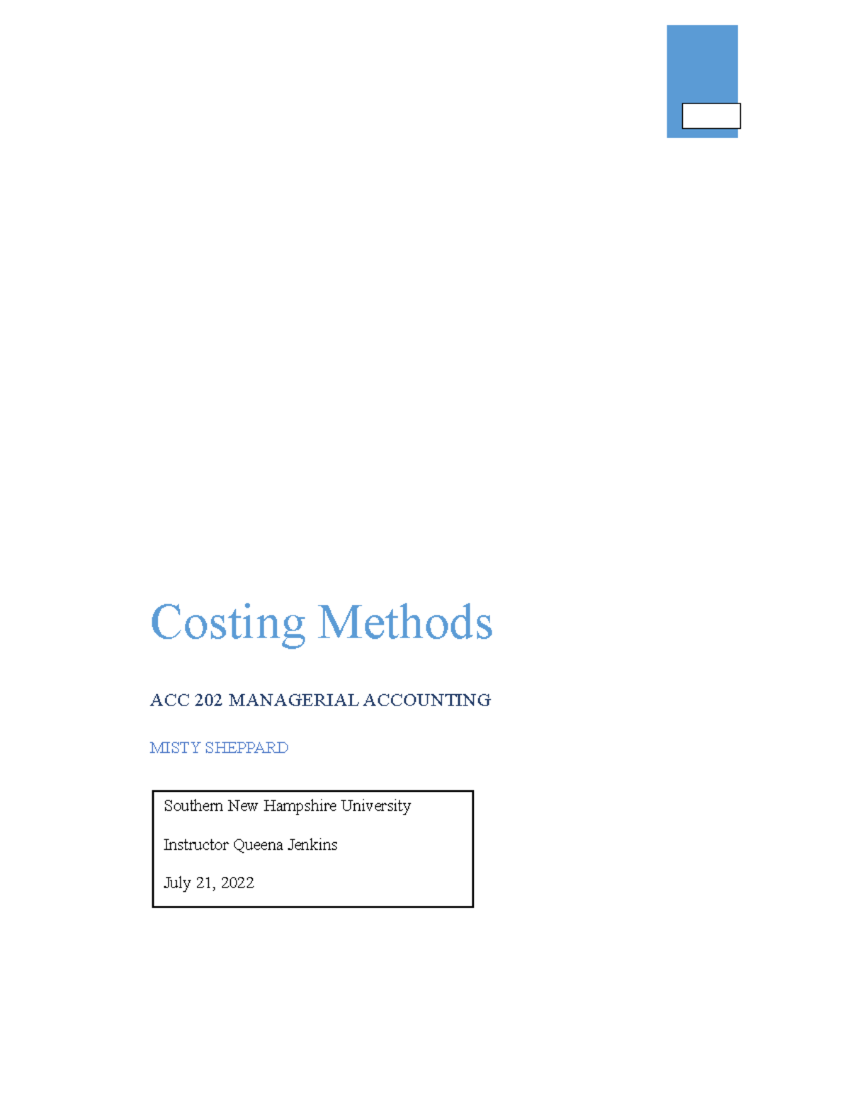 Acc 202 - managerial accounting - Southern New Hampshire University ...