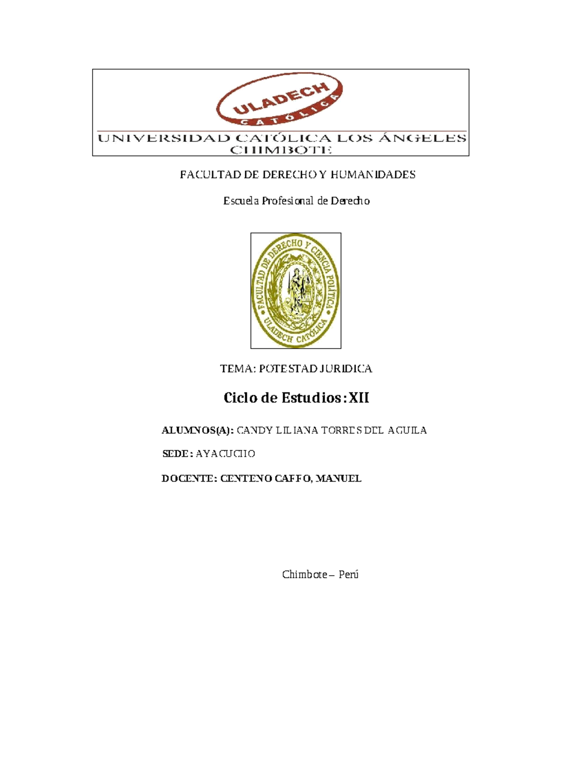 Candy Torres Magistratura-1 - FACULTAD DE DERECHO Y HUMANIDADES Escuela ...