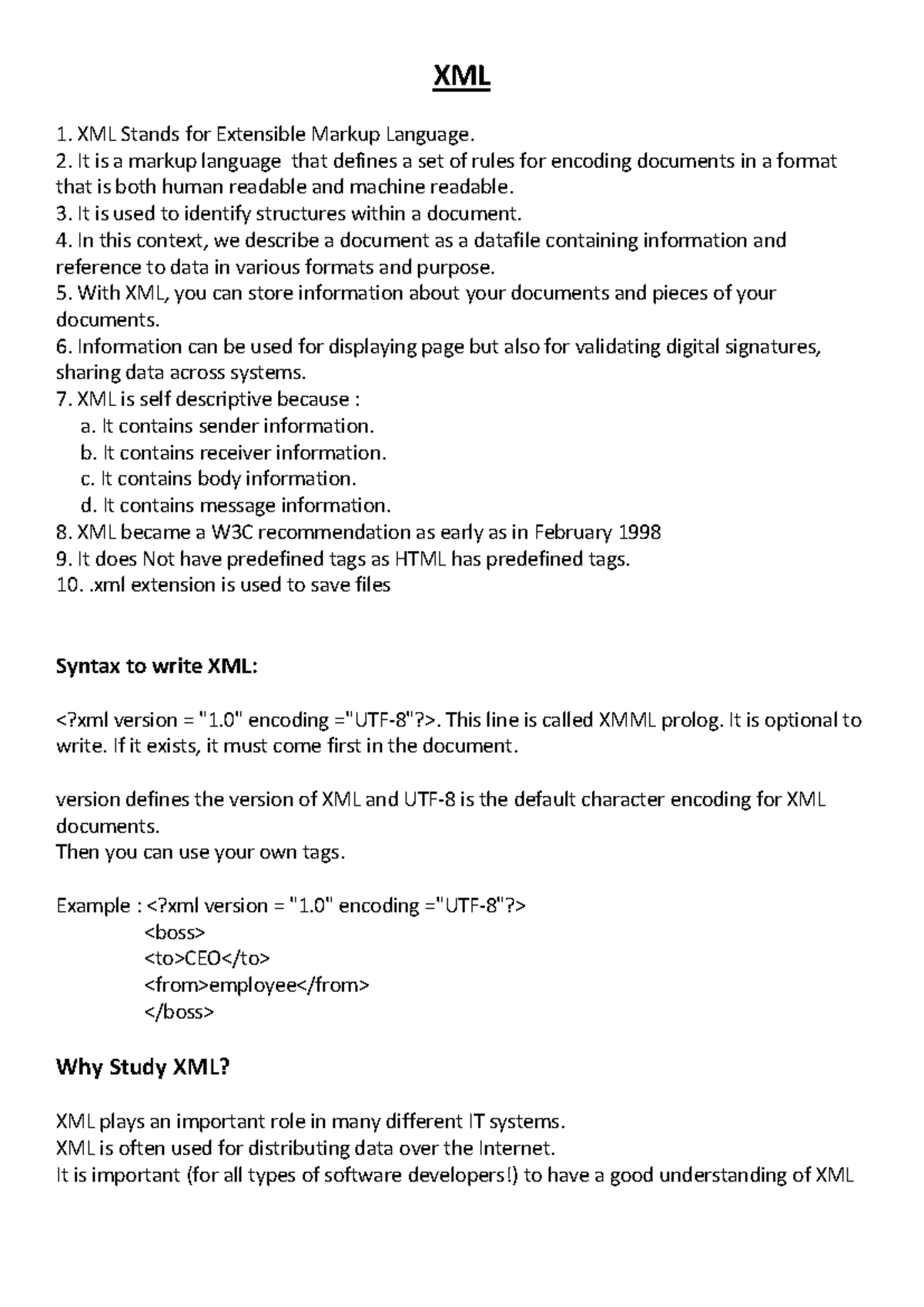 XML - Summary B.tech - XML 1. XML Stands for Extensible Markup Language. 2. It is a markup ...
