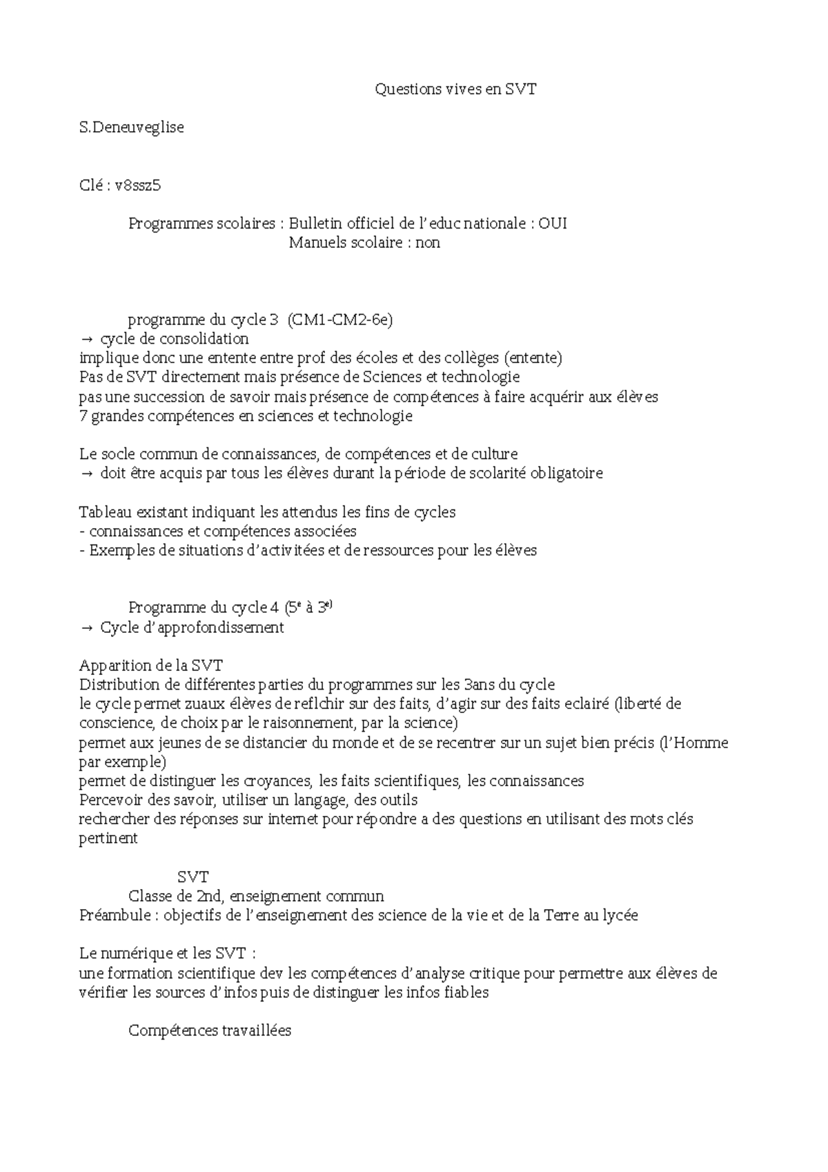 Questions vives en SVT - Questions vives en SVT S Clé : v8ssz Programmes scolaires : Bulletin ...