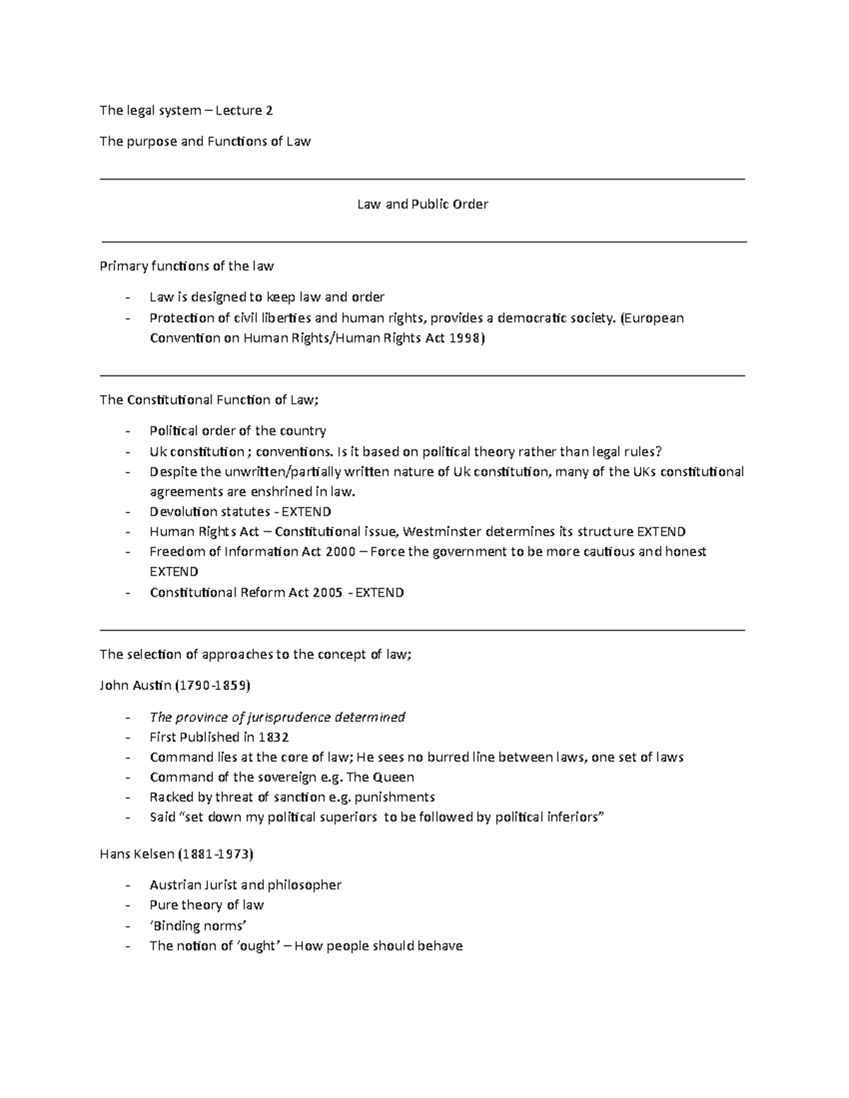 Legal System - L2 - The legal system – Lecture 2 The purpose and ...