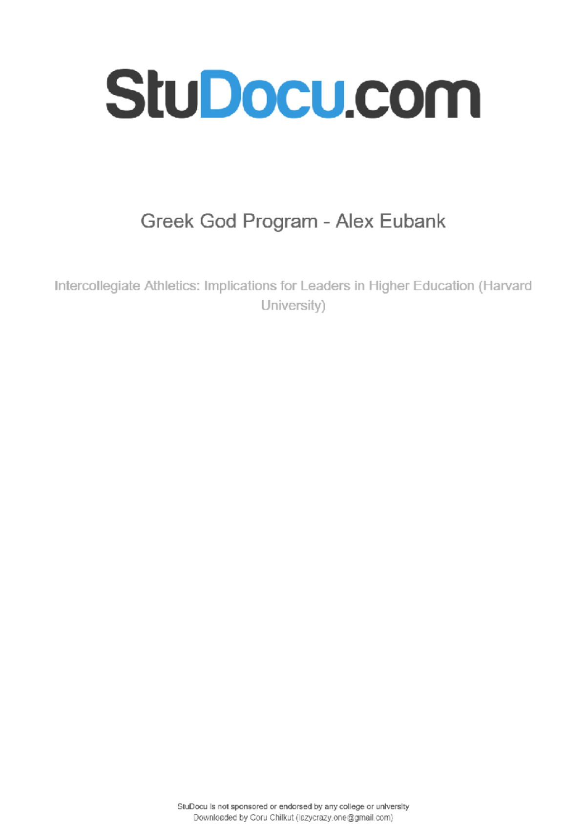 Greek god program alex eubank - 21013010 - Studocu