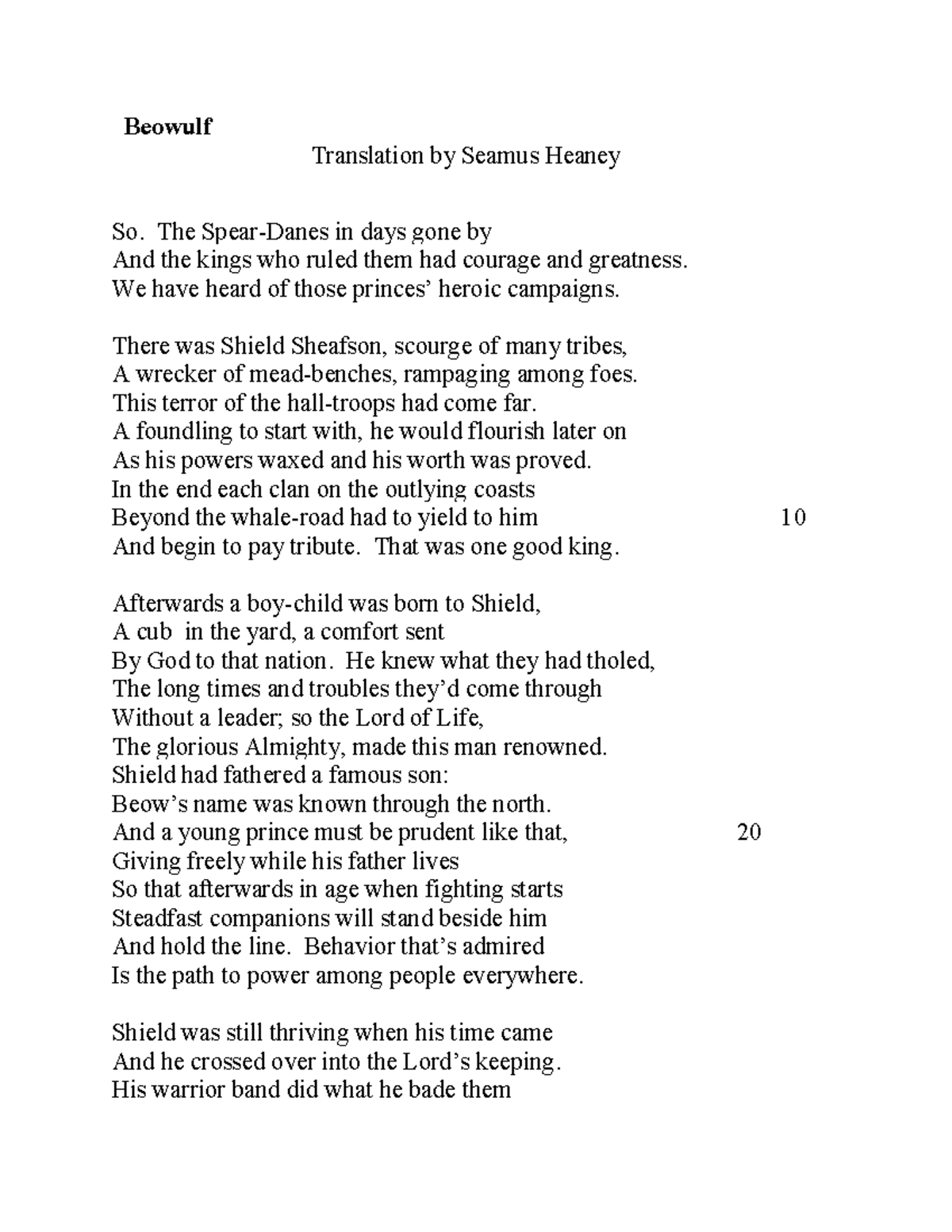 Beowulf translation by seamus heaney - Beowulf Translation by Seamus ...