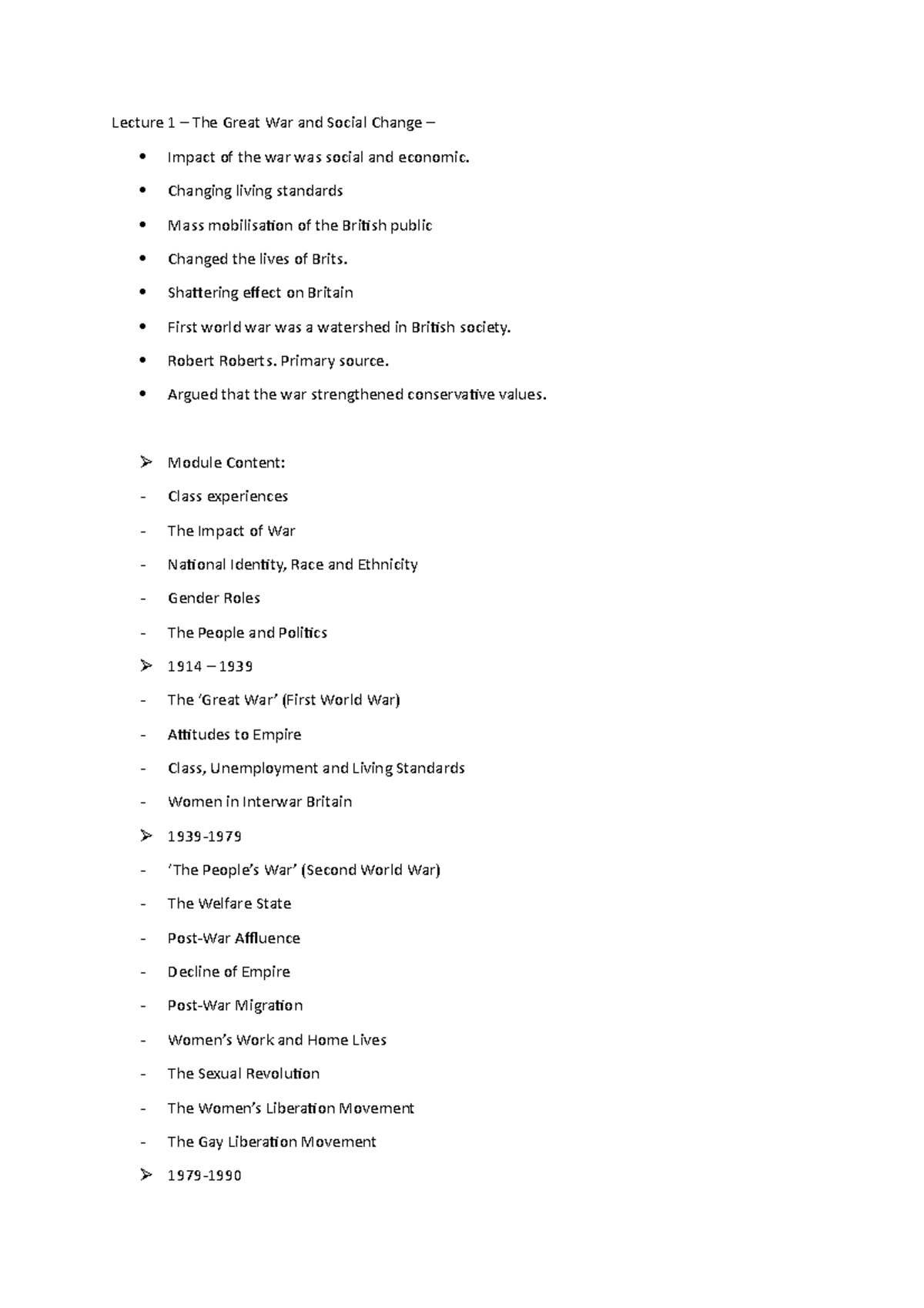 History Bible Britain 2 - Lecture 1 – The Great War and Social Change ...