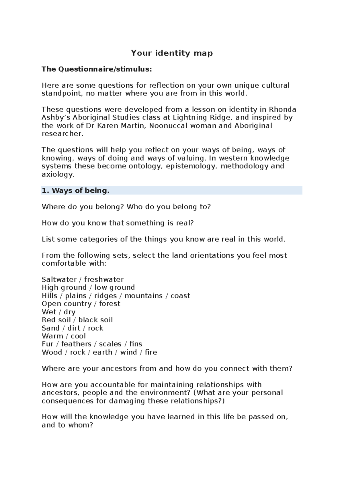 Identity Map 1 Karen Martin-Booran Mirraboopa - Your identity map The ...