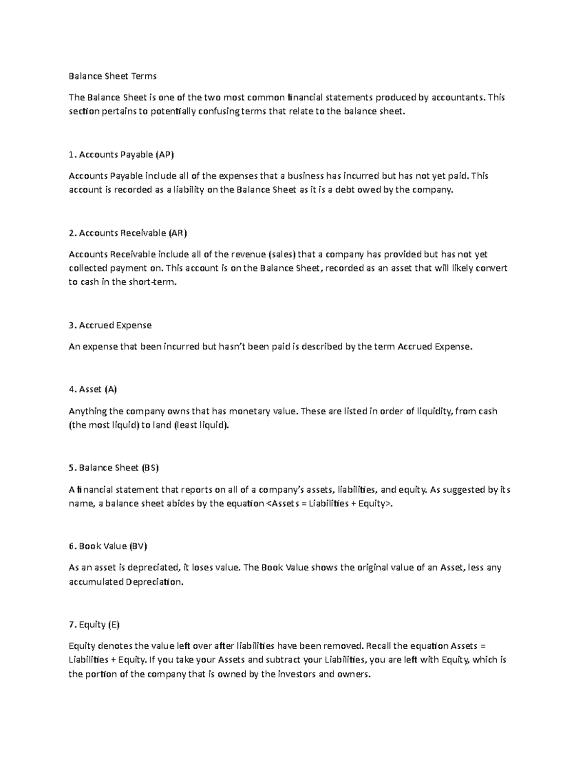 Balance Sheet Terms - Lecture notes 1-5 - Balance Sheet TermsThe ...