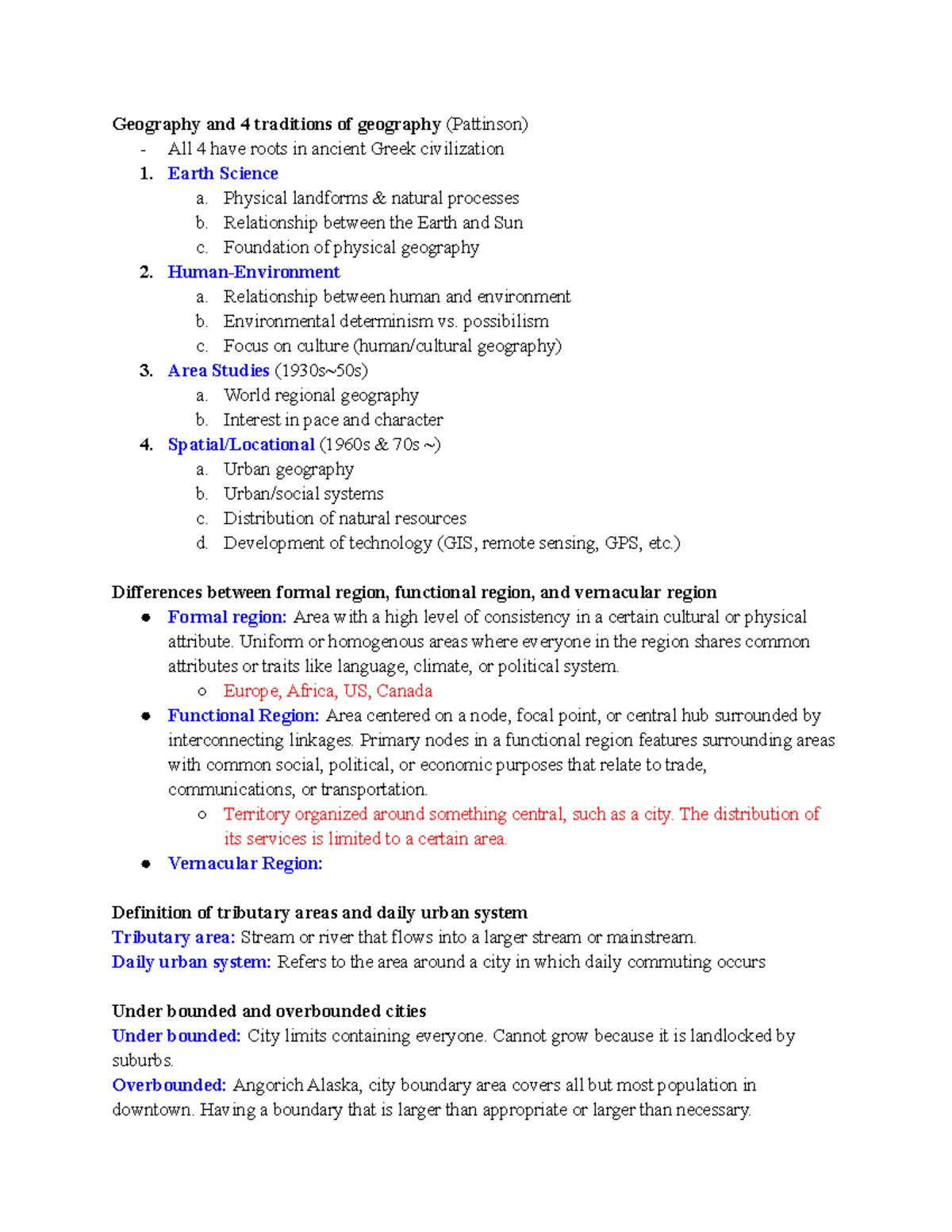 Exam 1 Chapter 1,2,3 Study Guide - Geography and 4 traditions of ...