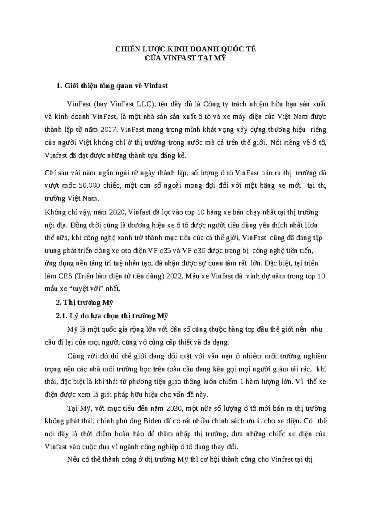 Chie n lu o c kinh doanh quo c te cu a vi nfast ta i my docx - CHIẾN LƯỢC KINH DOANH QUỐC TẾ CỦA ...