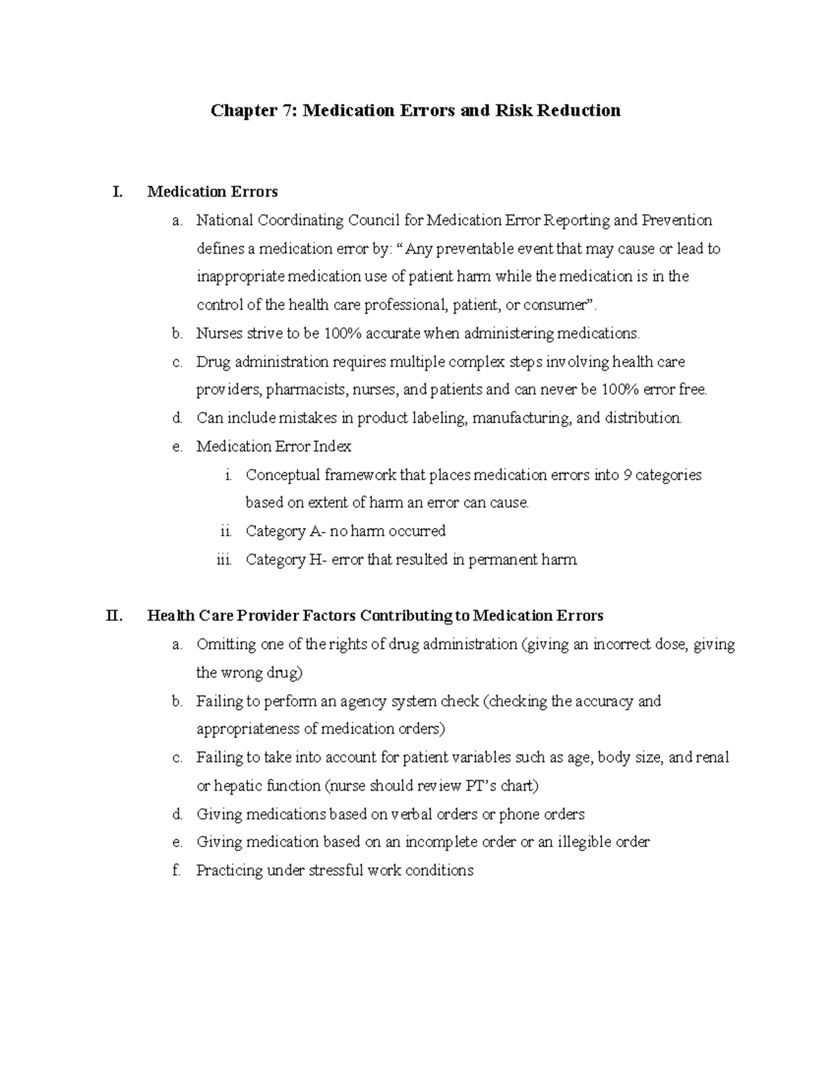 Chapter 7 Notes - Medication Errors and Risk Reduction - Chapter 7 ...
