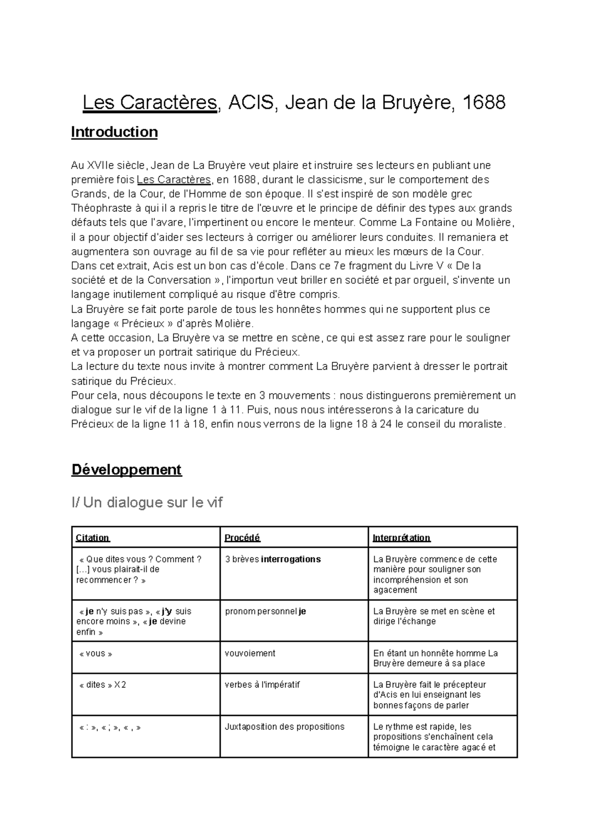 Lecture linéaire 1, ACIS - Les Caractères, ACIS, Jean de la Bruyère ...