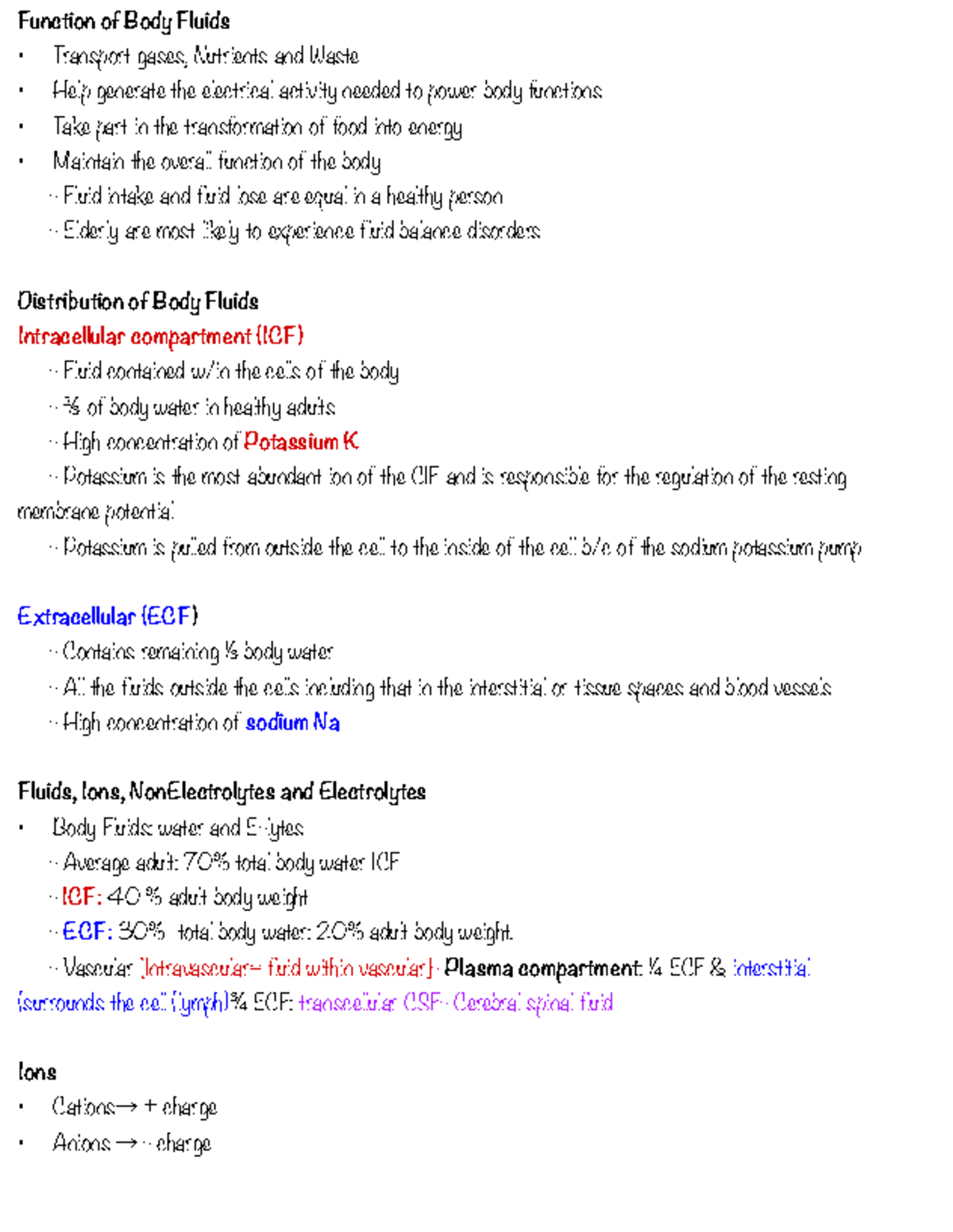 Fluid and Electrolyte Management - Comprehensive Study Notes - Function ...