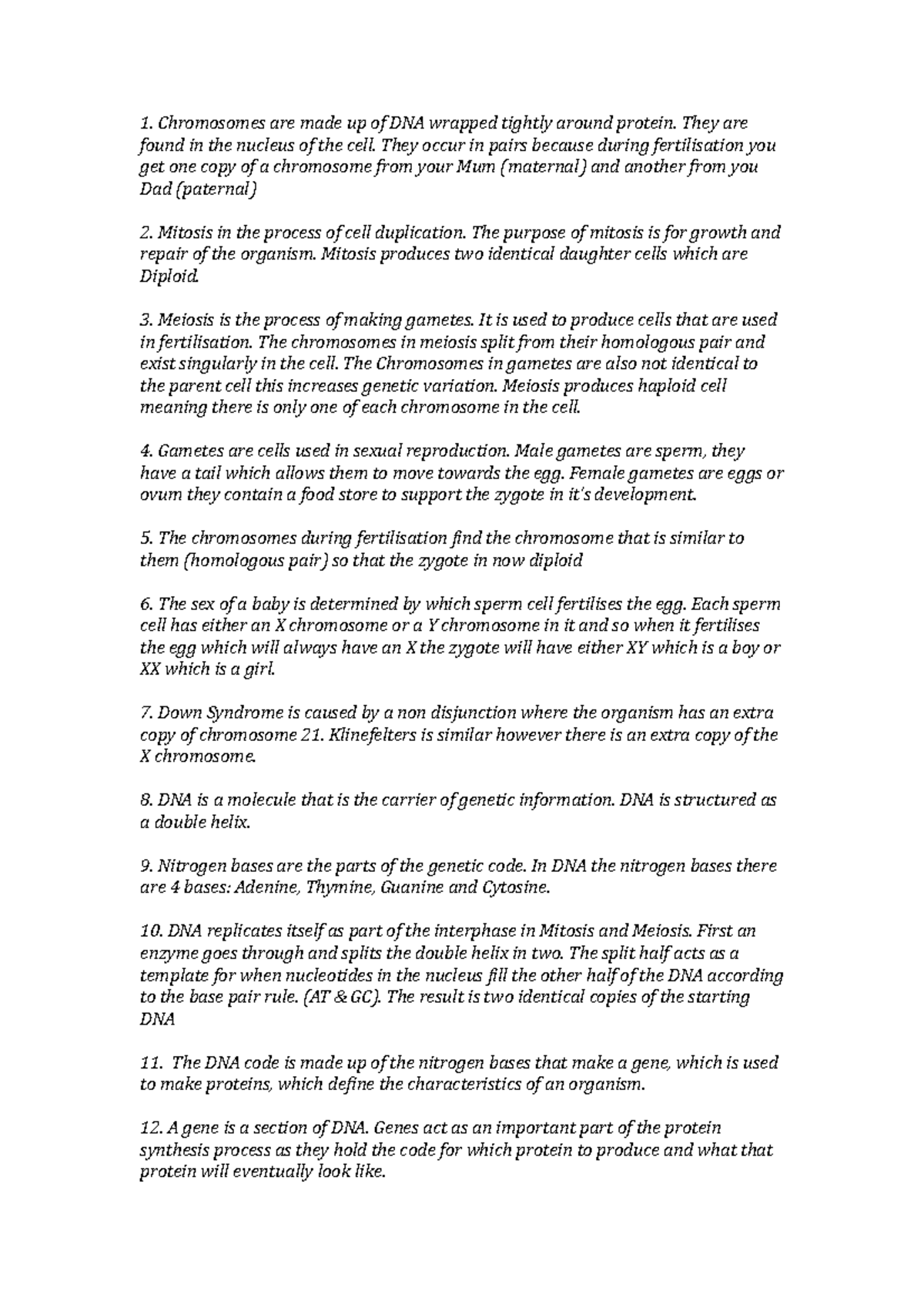 Focus Questions - Lecture Notes 2020 - Chromosomes are made up of DNA ...