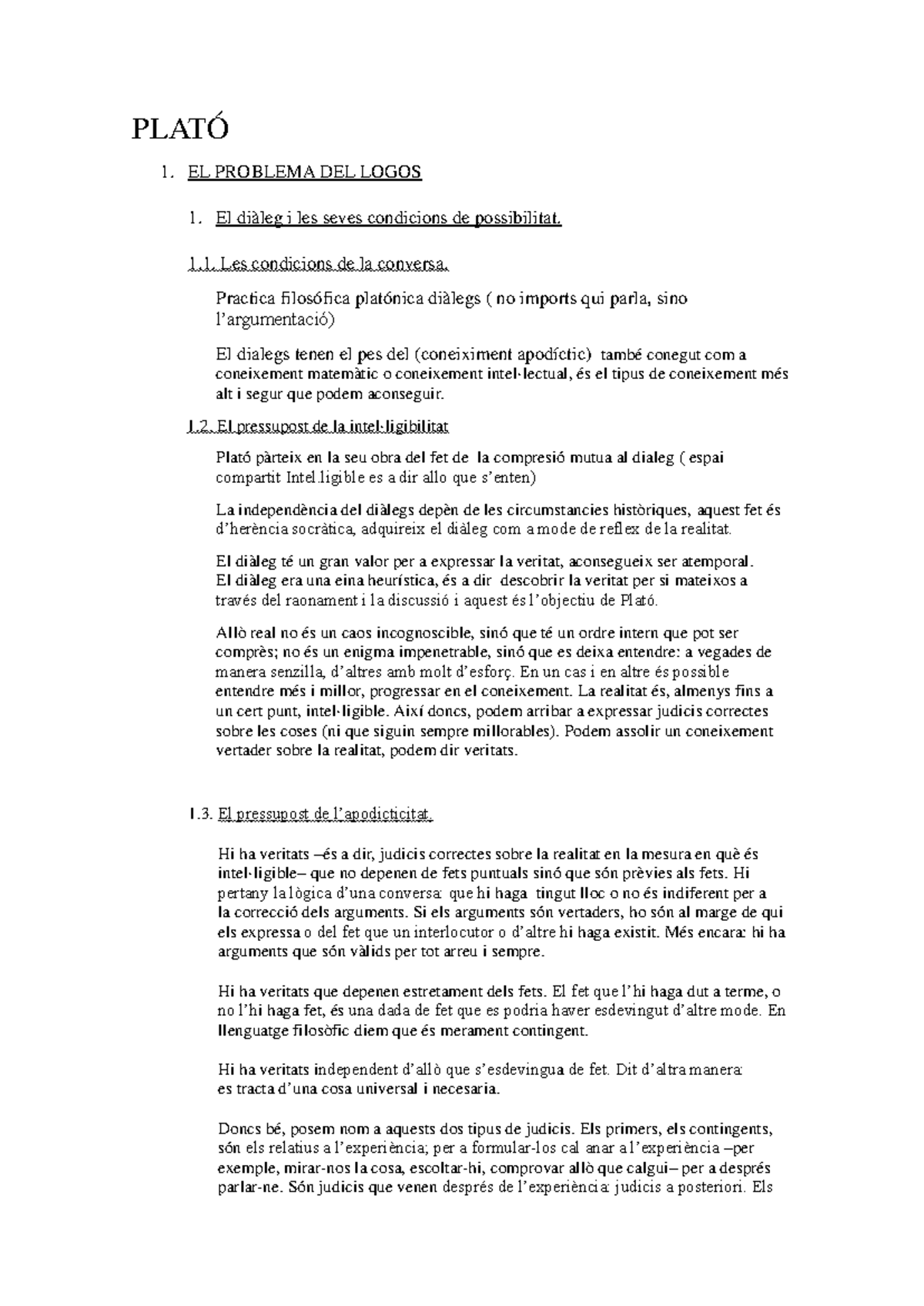 TEMA 1 - Plató - Apunts de la Assignatura de Historia de la Filosofia Antiga del professor Pedro ...