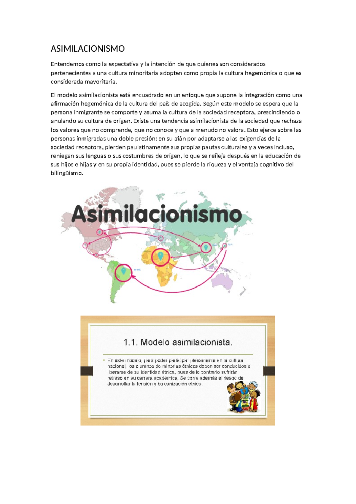 Asimilacionismo- Interculturalidad - ASIMILACIONISMO Entendemos como la ...