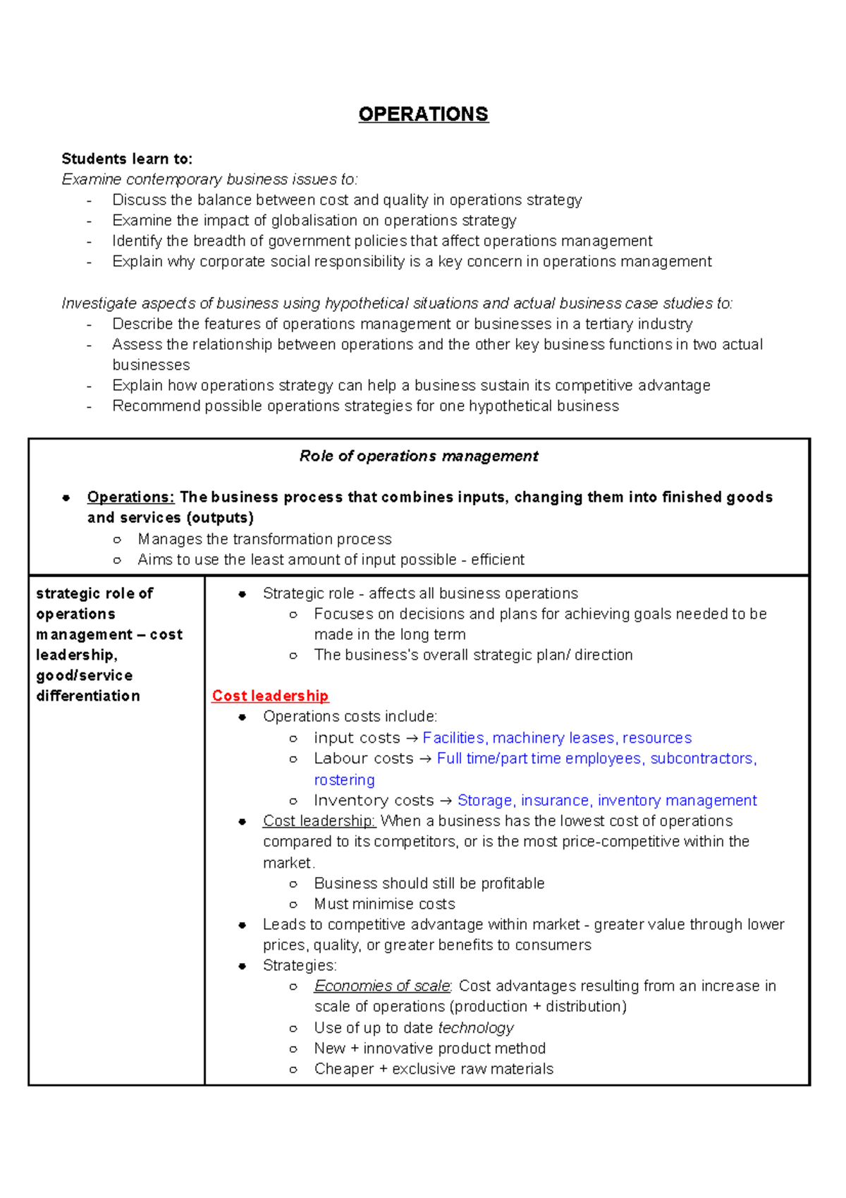 Topic 1 - Operations - Business studies notes best HSC - OPERATIONS ...