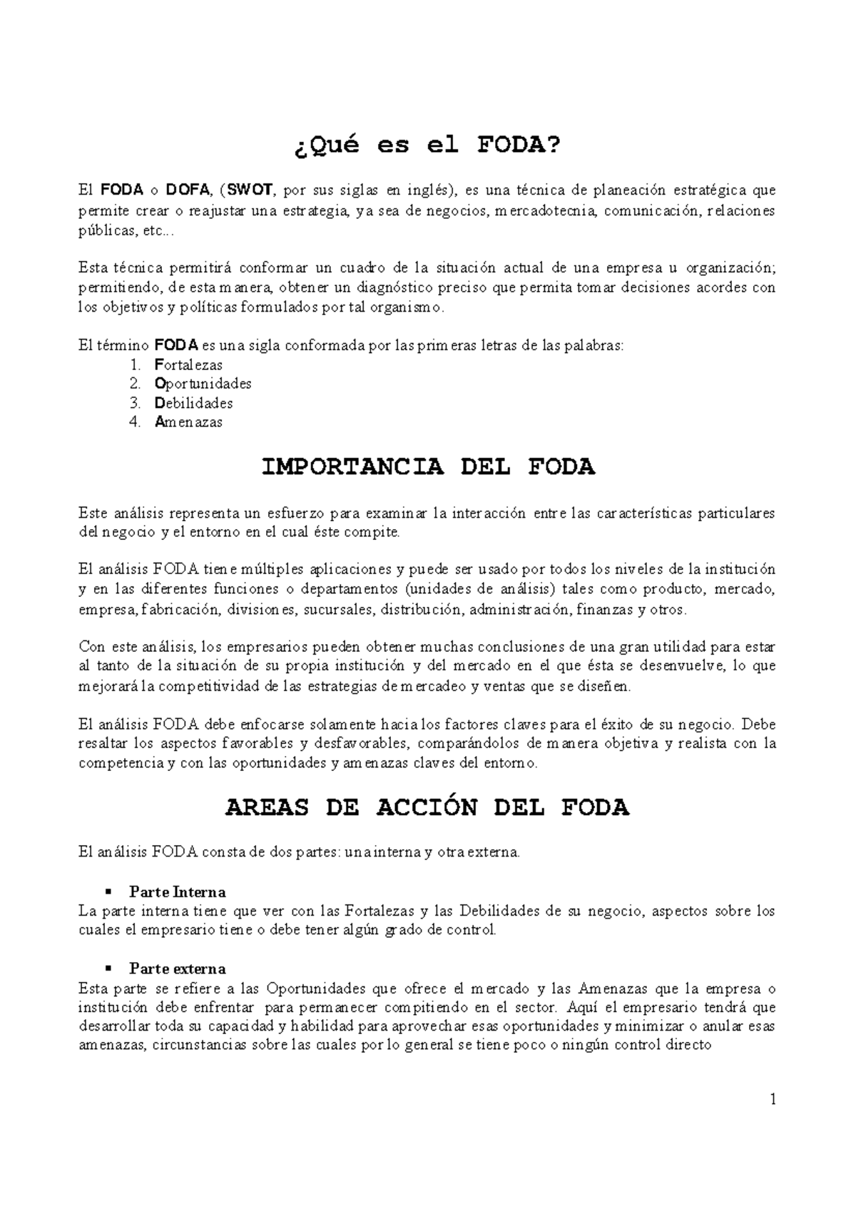 Qué es el FODA - Definición y aplicación de Foda - es el FODA? El FODA ...