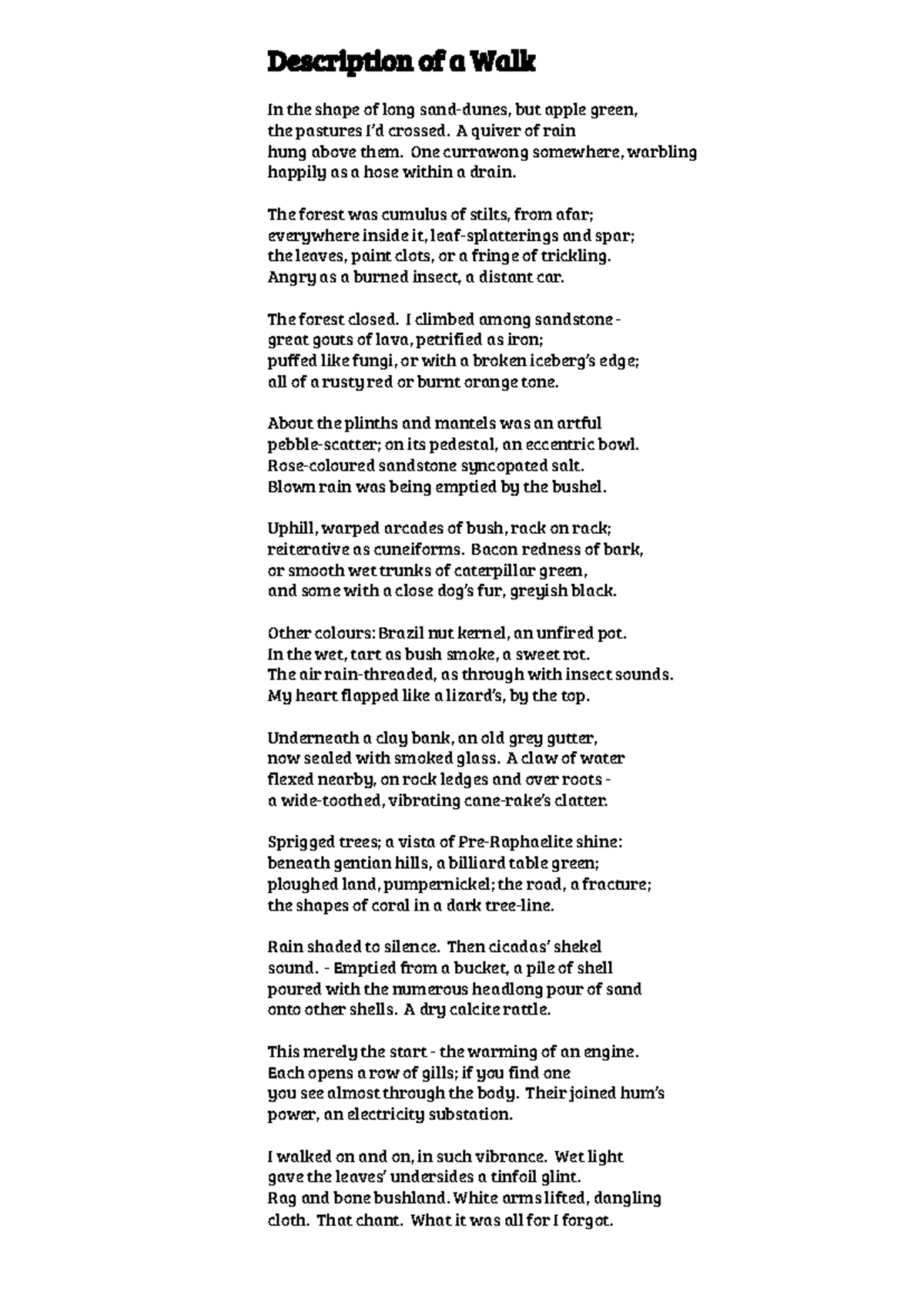 Robert Gray - Prescribed Poems - Description of a Walk In the shape of ...