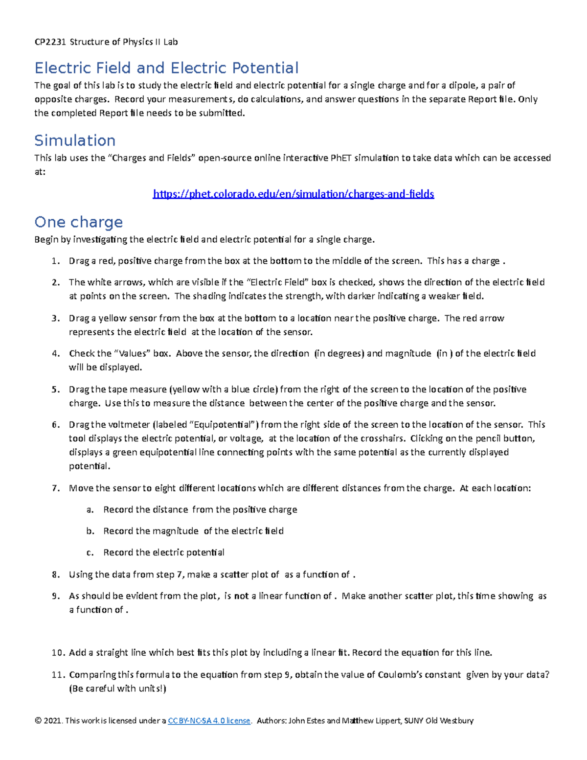 4 - Electric Field and Electric Potential - simulation - CP2231 ...