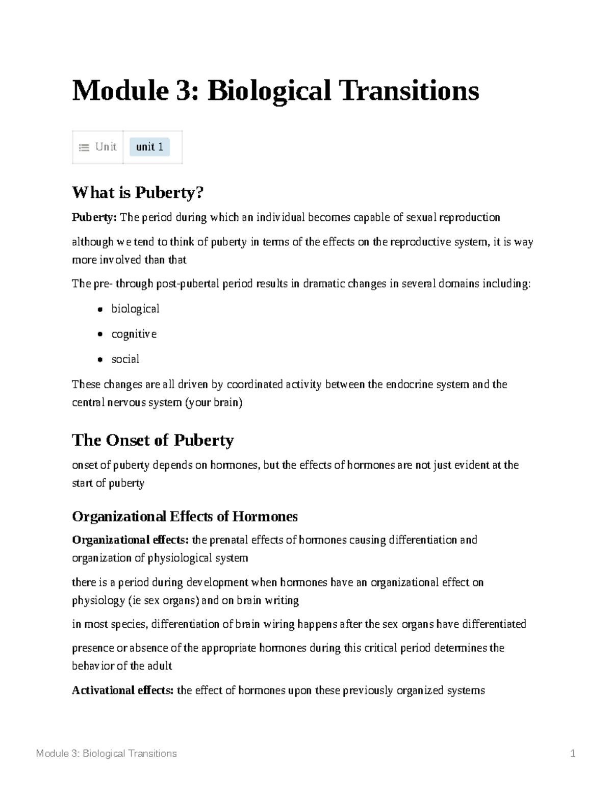 Adolescence Exam1 - Module 3: Biological Transitions 1 Module 3 ...