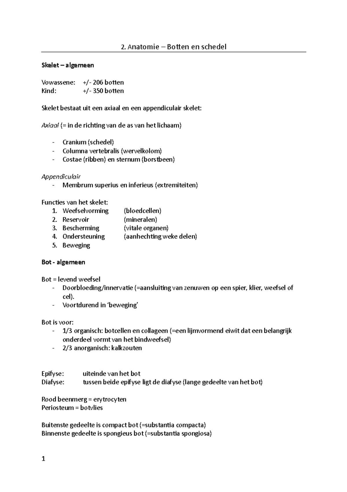 2. Botten en schedel - 2. Anatomie – Botten en schedel Skelet ...